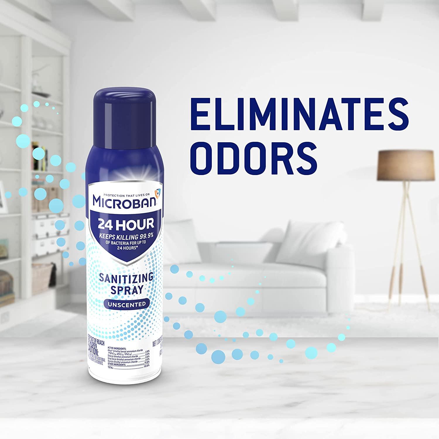Microban Disinfectant Spray, 24 Hour Sanitizing Spray, Unscented Scent ...