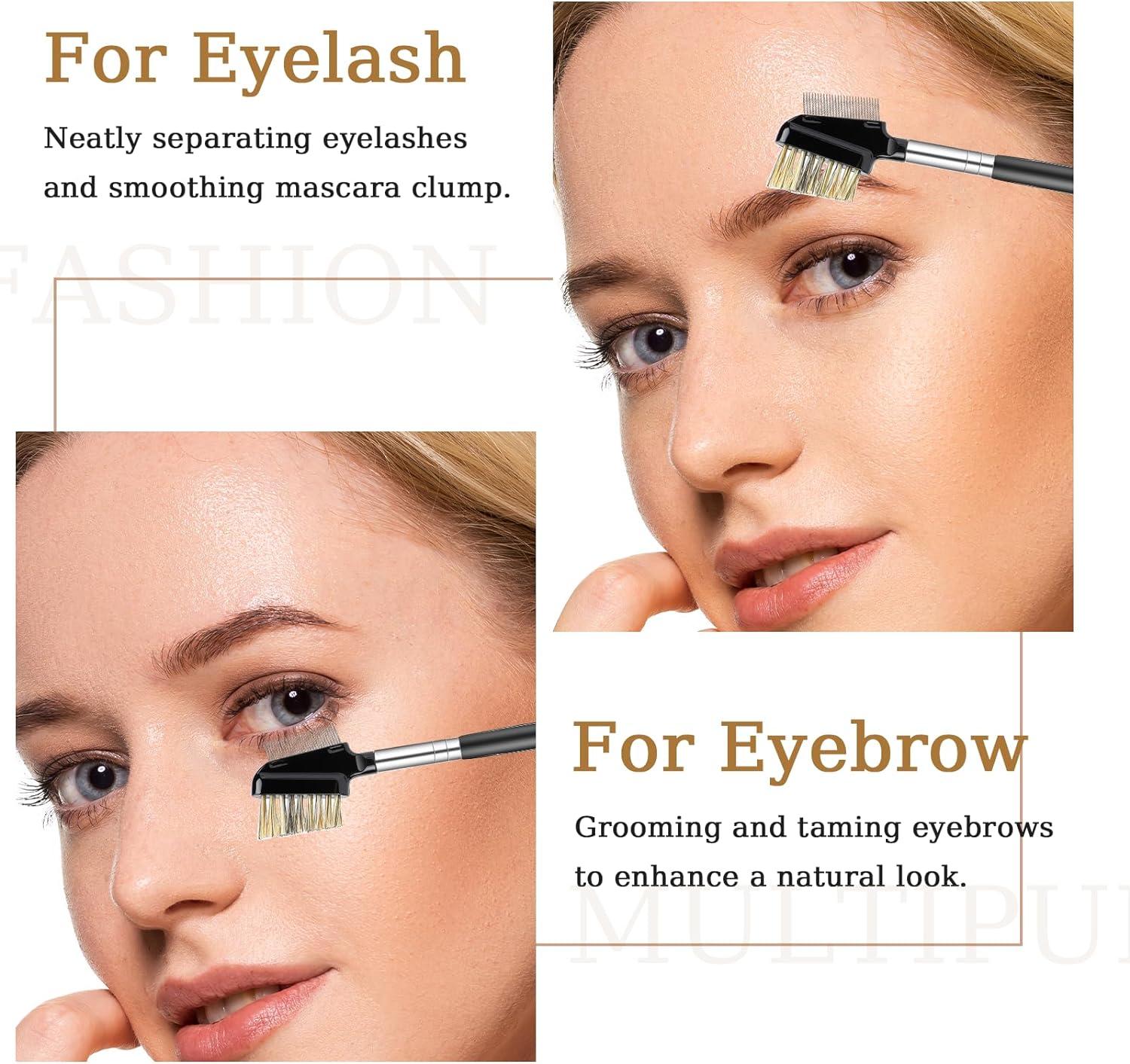 2 in 1 Eyelash Comb and Eyebrow Brush Set - Stainless Steel Makeup ...
