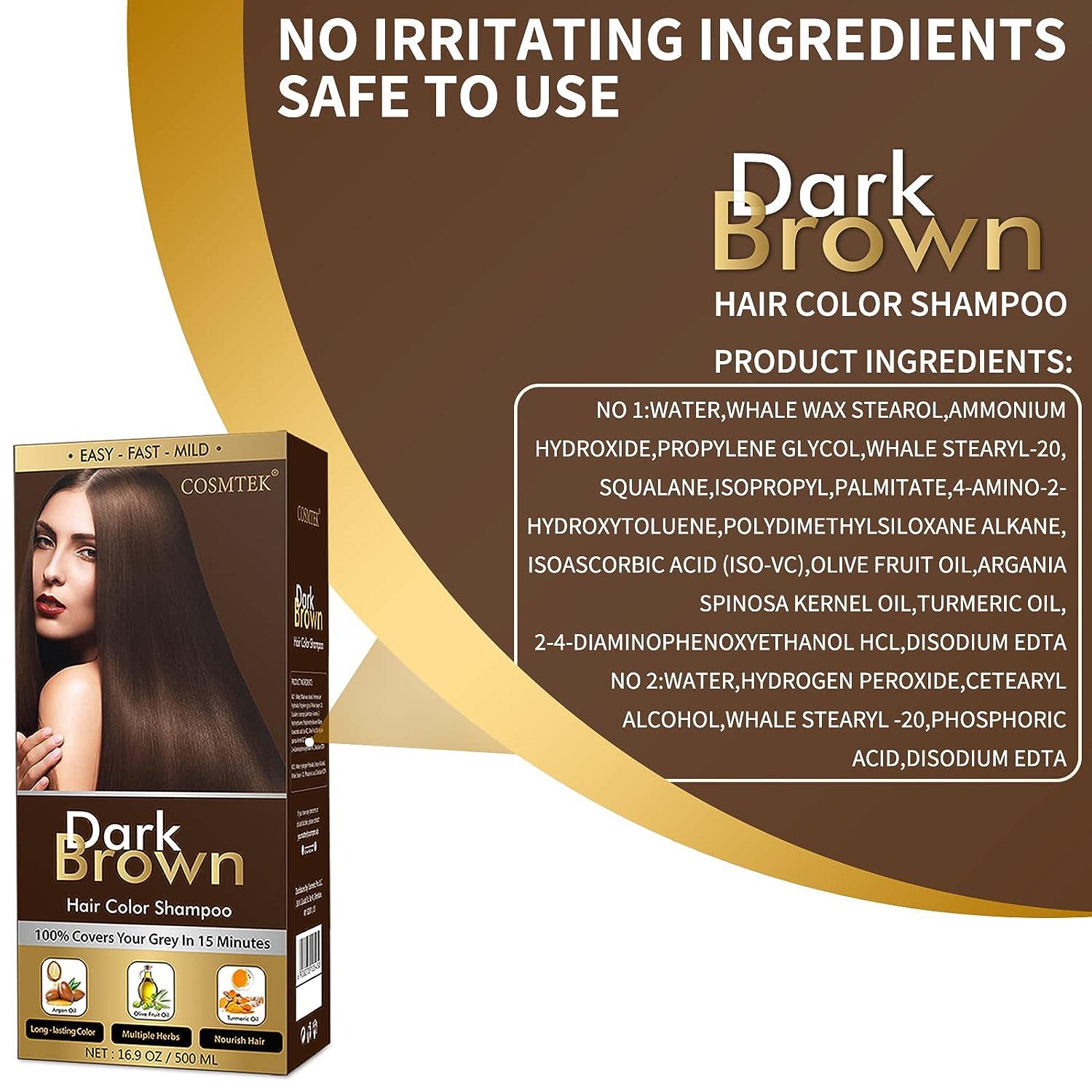 COSMTEK Dark Brown Hair Dye Shampoo 500ml - Permanent 3-in-1 Instant ...