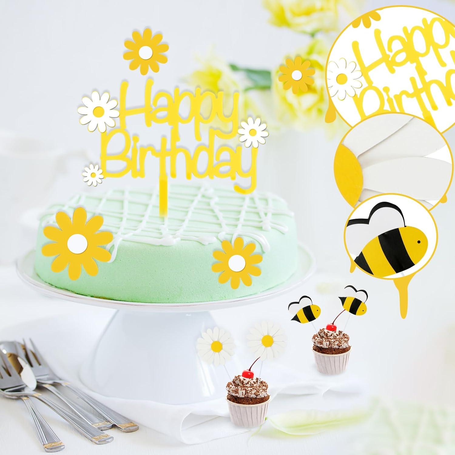 45 PCS Daisy Cake Topper Decorations Daisy Flower Cupcake Toppers Daisy ...