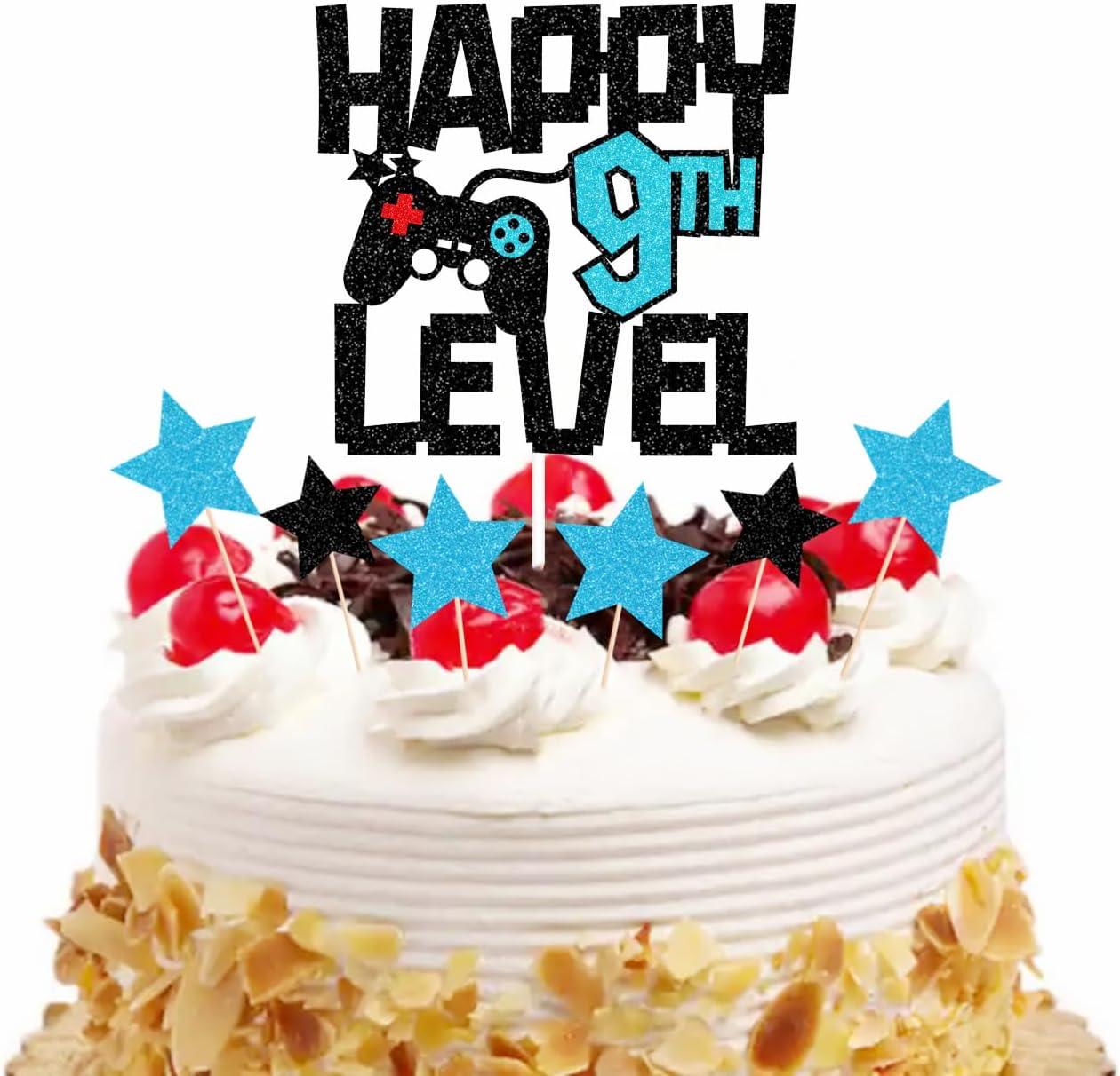 bng-bng 9 Birthday Cake Topper Glittery Happy 9th Level Birthday Game ...