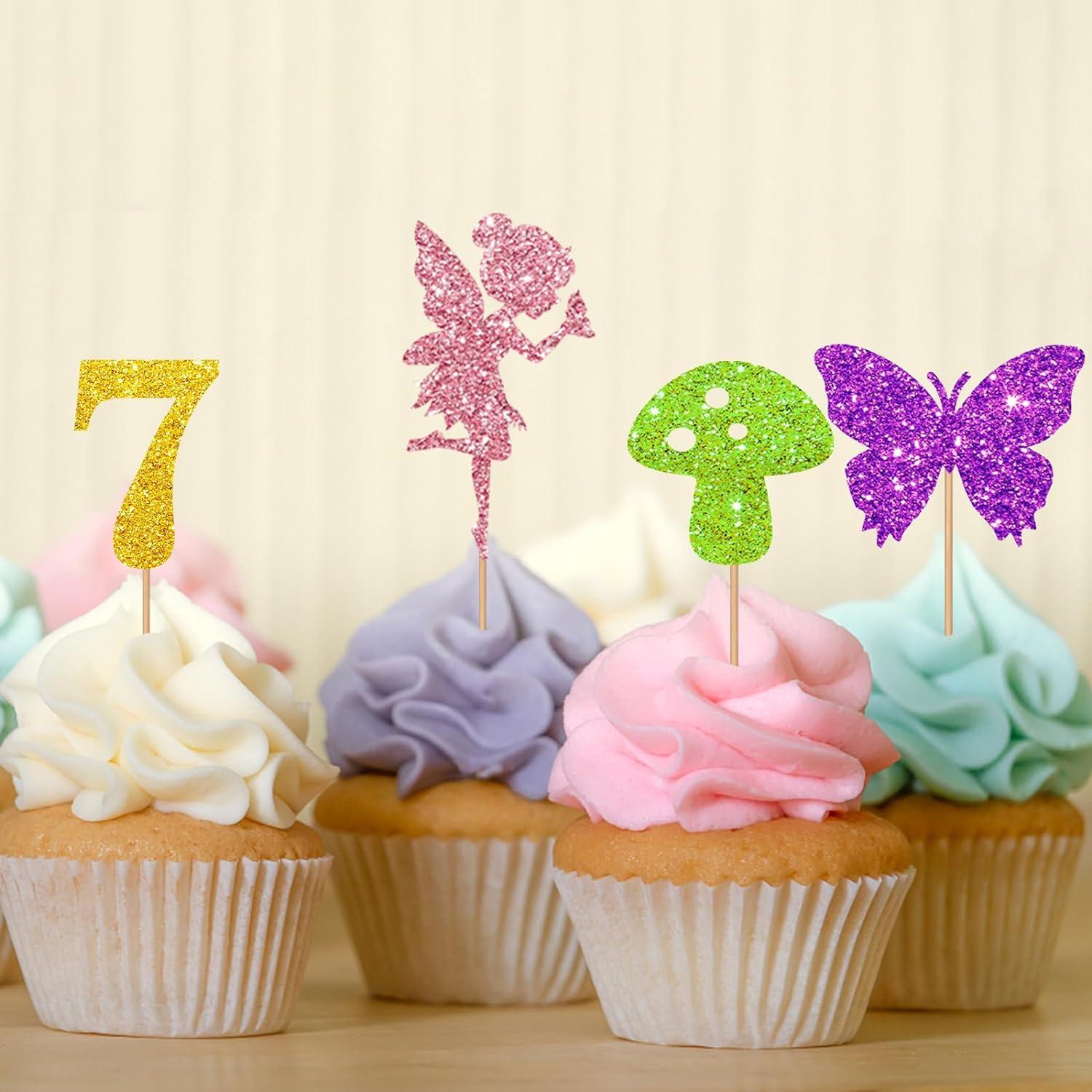 24pcs Fairy 7th Birthday Cupcake Toppers Fairy Seven Cupcake Toppers ...