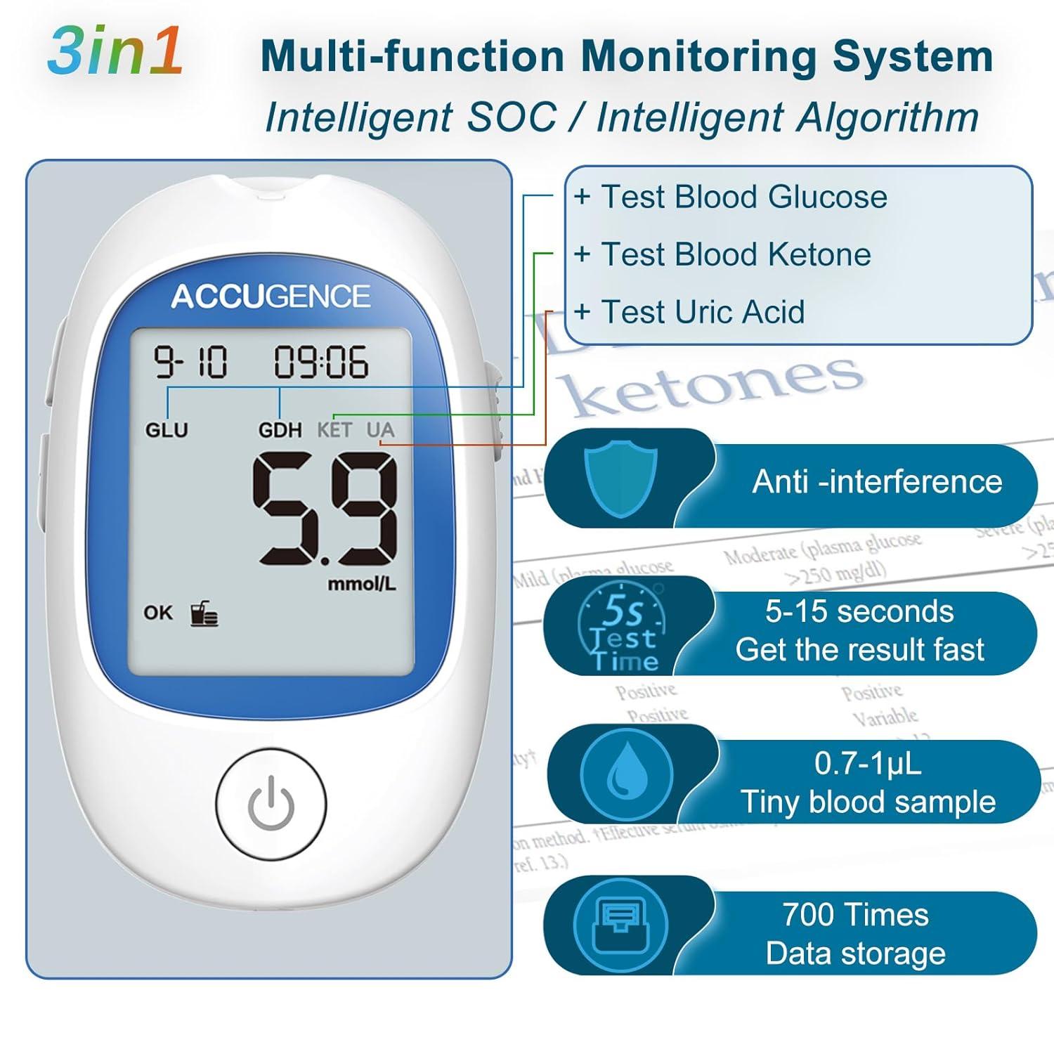 ACCUGENCE 3in1 Multifunction Test Kit | Blood Glucose, Uric Acid ...
