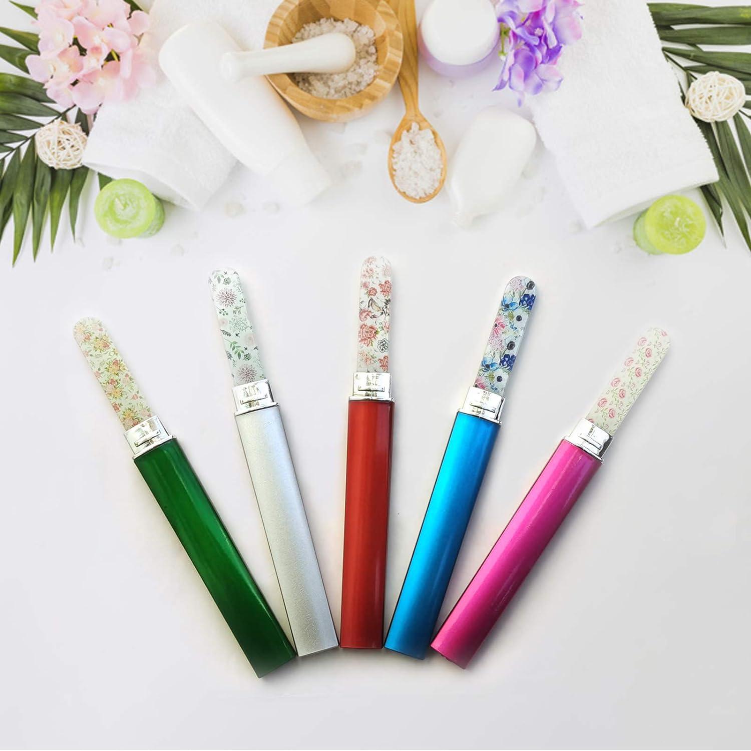 5 Pack Mixed Color Glass Nail Files with Case - Double Sided Crystal ...