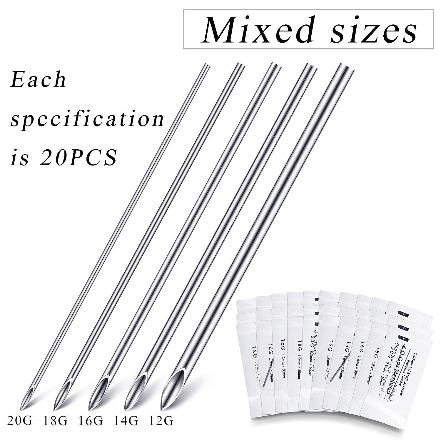100pc Body Piercing Hollow Needles & Stainless Steel Forceps Set ...