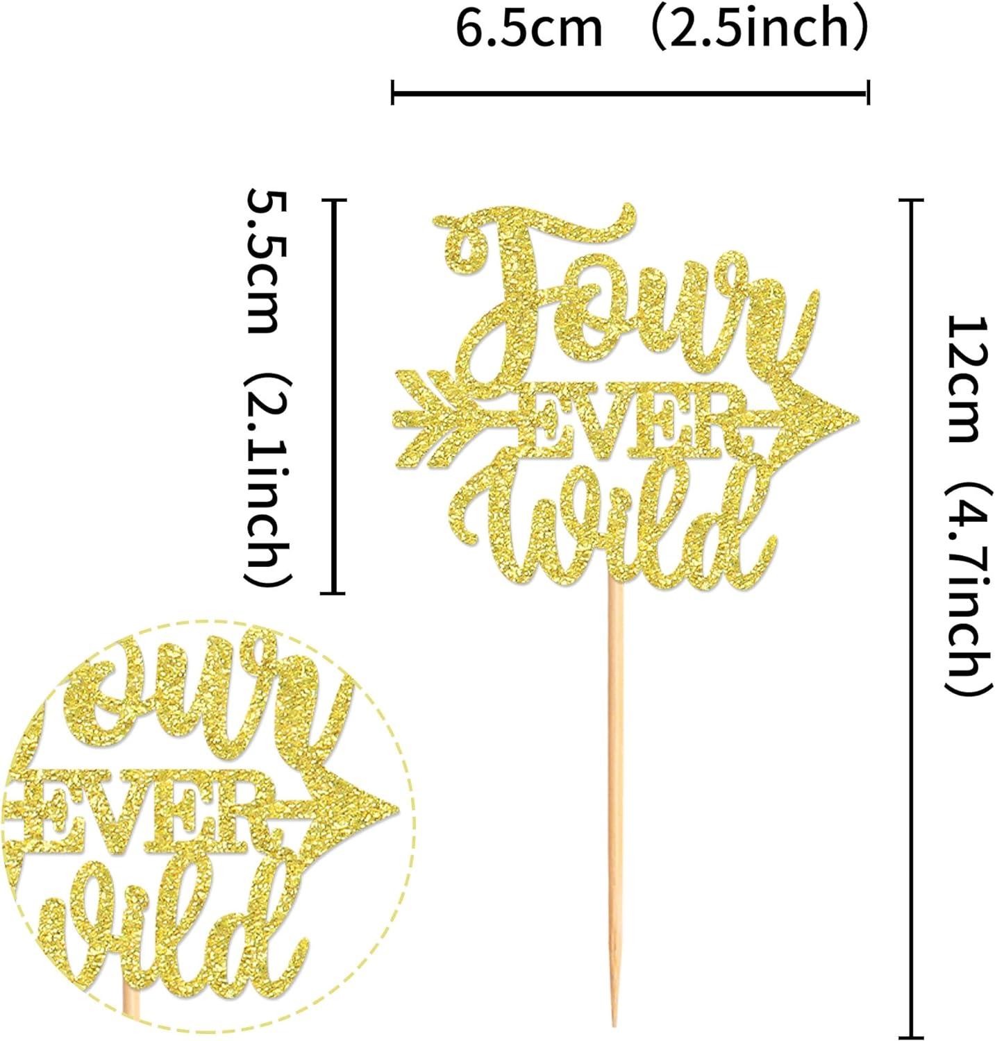 Ercadio 24 Pack Four Ever Wild Cupcake Toppers Gold Glitter Four Ever ...