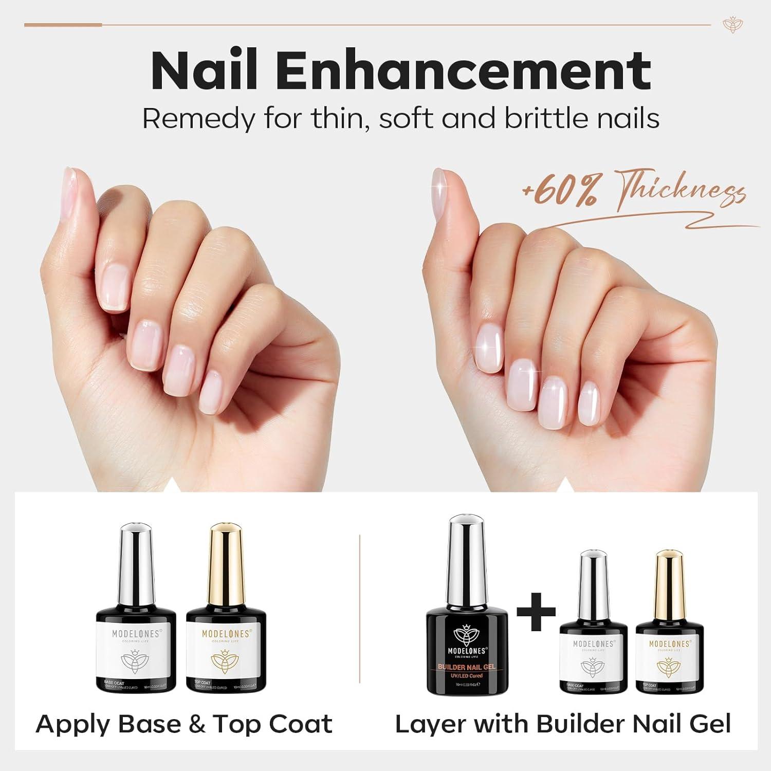 Modelones Builder Gel Set - 3Pcs No Wipe Base and Top Coat Gel Nail ...