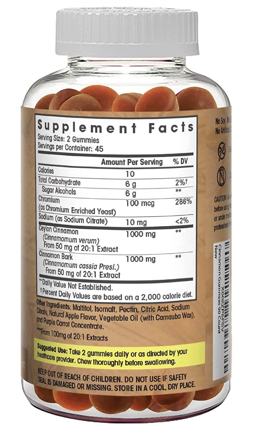 Sugar Free Ceylon Cinnamon Gummies 2000mg - Vegan & USA-Made - 90 Count ...