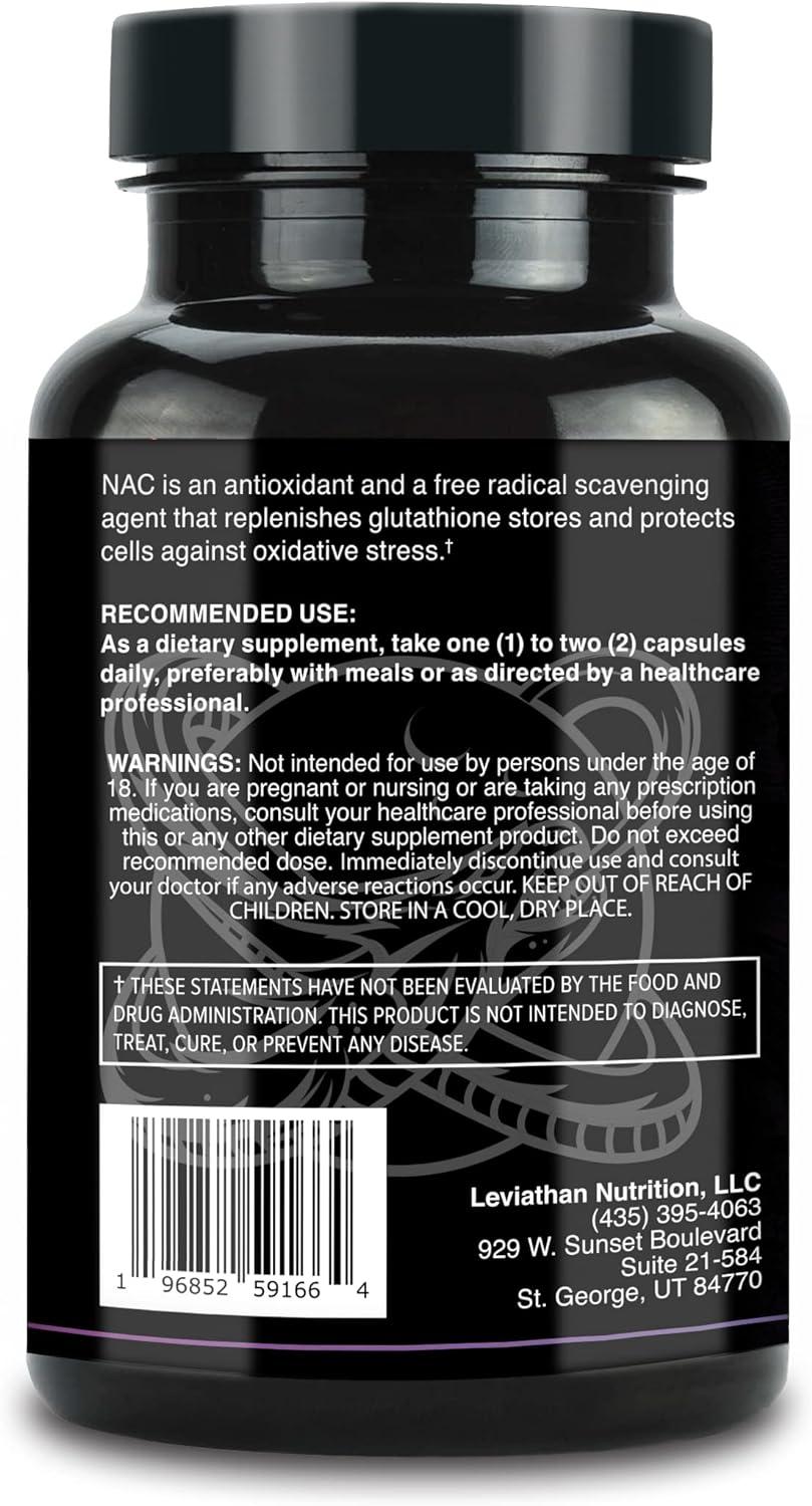 Leviathan Nutrition NAC Supplement - 600mg 120 Capsules for Lung & Liver Health - Immune Support ...