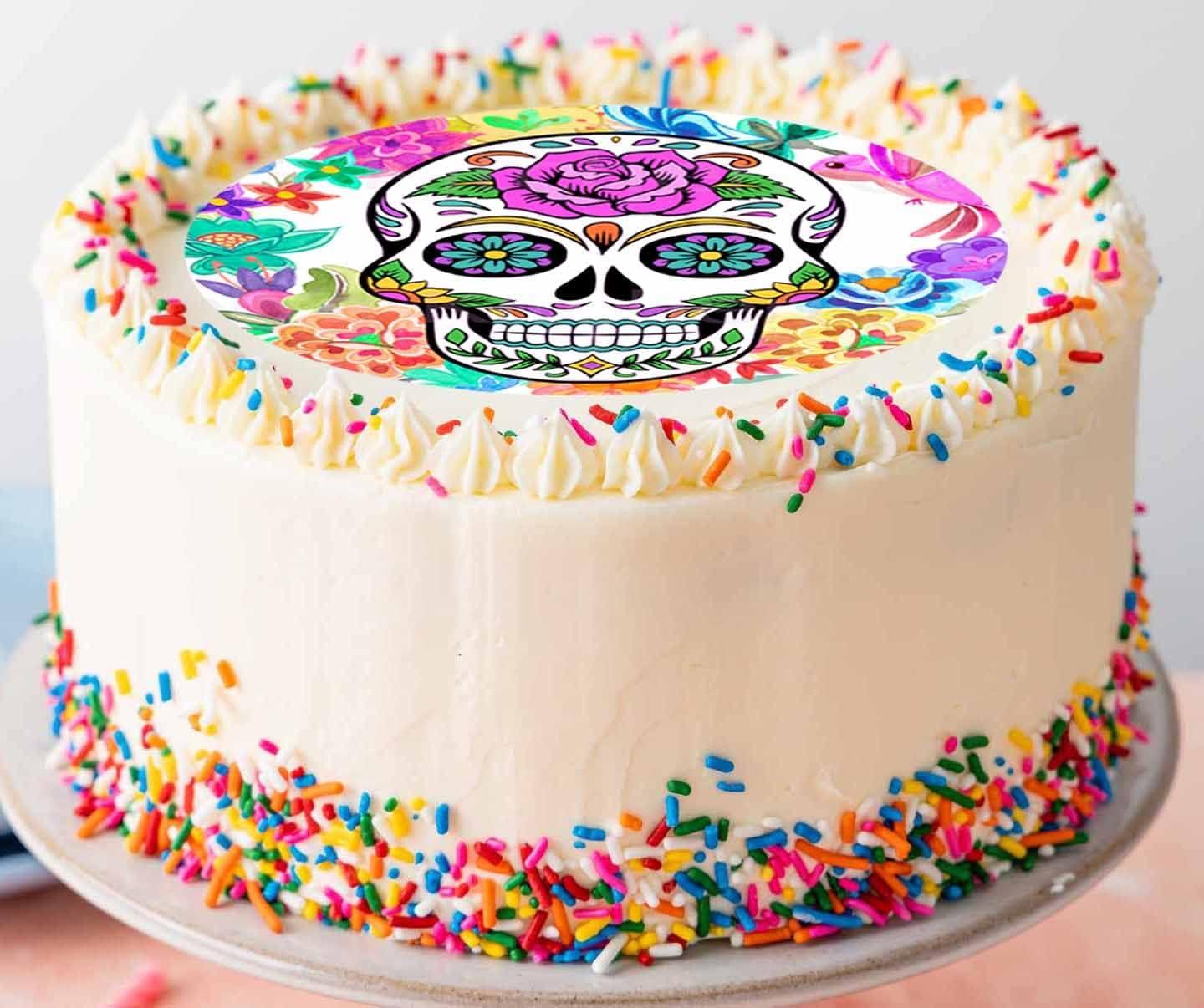 Skull Cake Topper - Edible Icing or Wafer paper - Mexican - Frieda ...