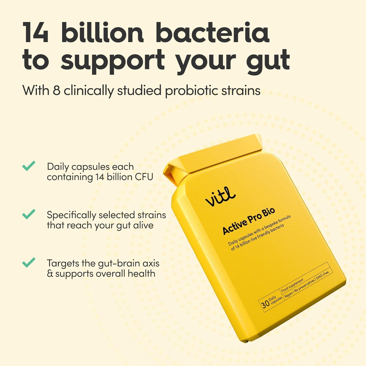 Vitl Active Pro Bio Probiotic Daily Supplement - 30 High-Strength ...