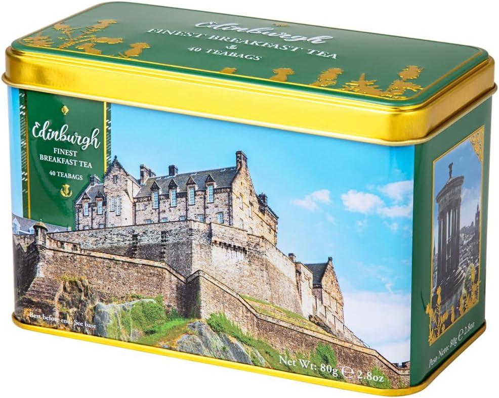 New English Teas Edinburgh Castle Tea Caddy with 40 English Breakfast ...