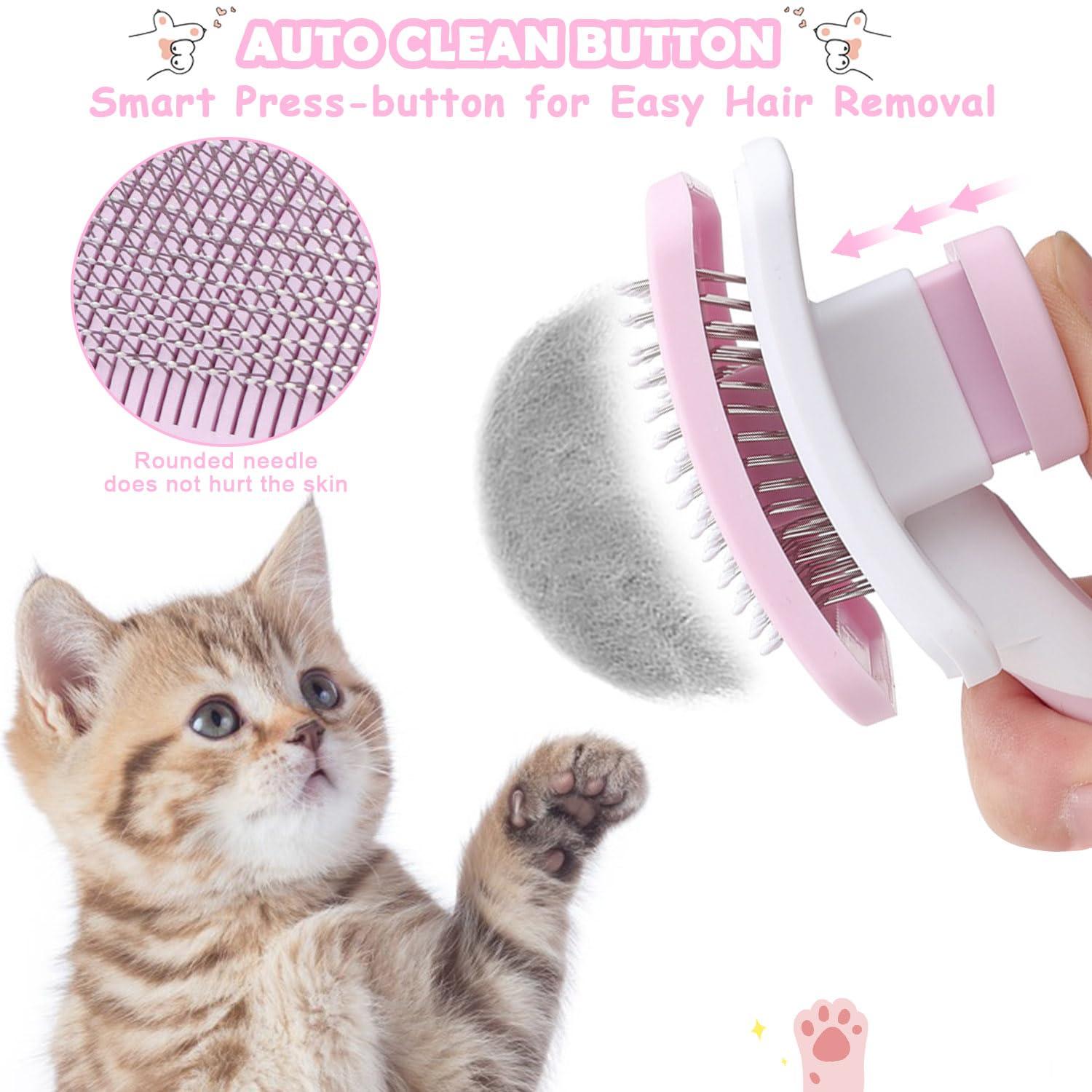 Self-Cleaning Cat Brush for Short-Haired Cats | Pet Grooming Brush with ...