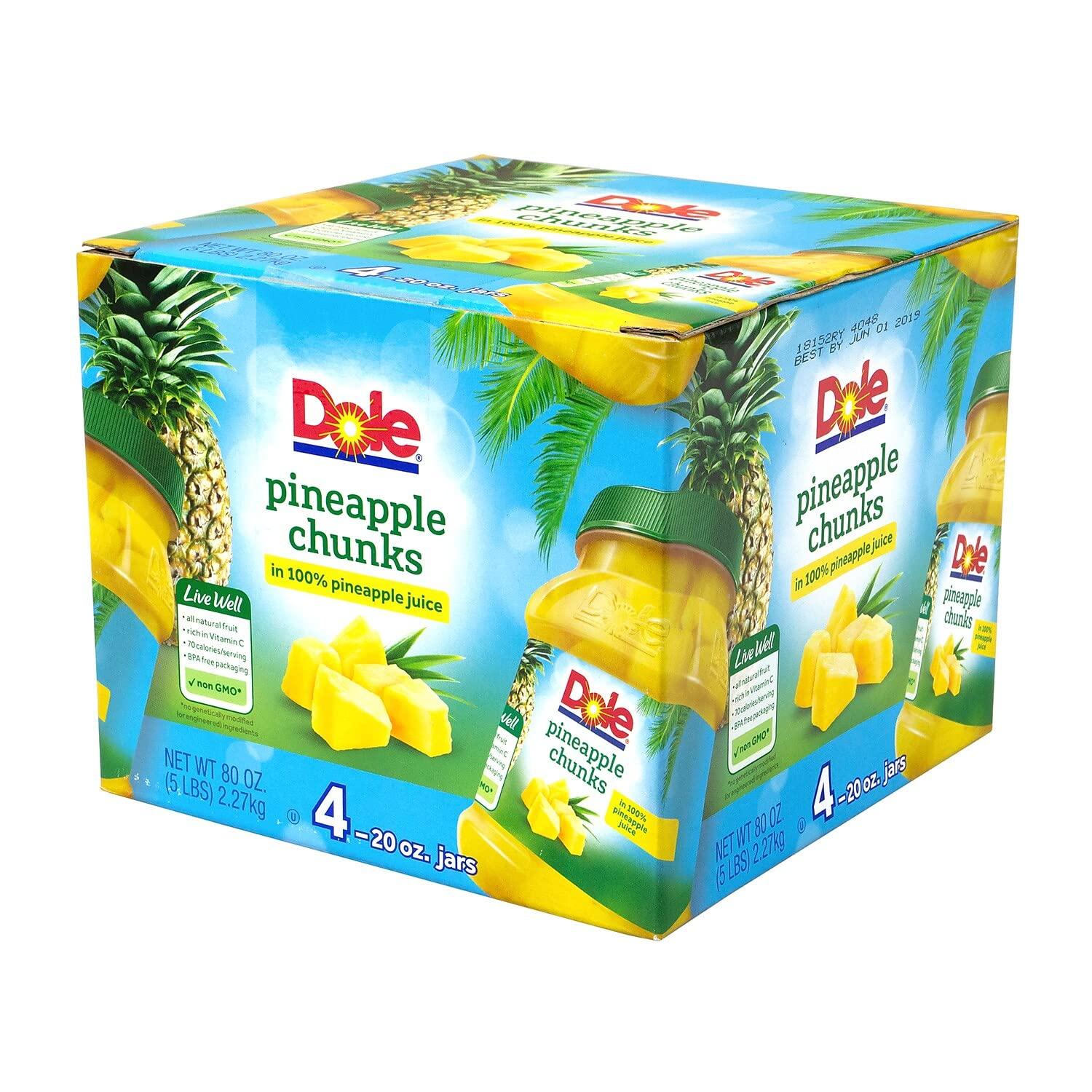 Dole Pineapple Chunks in 100% Juice - 20oz x 4 Jars | Buy Now with ...