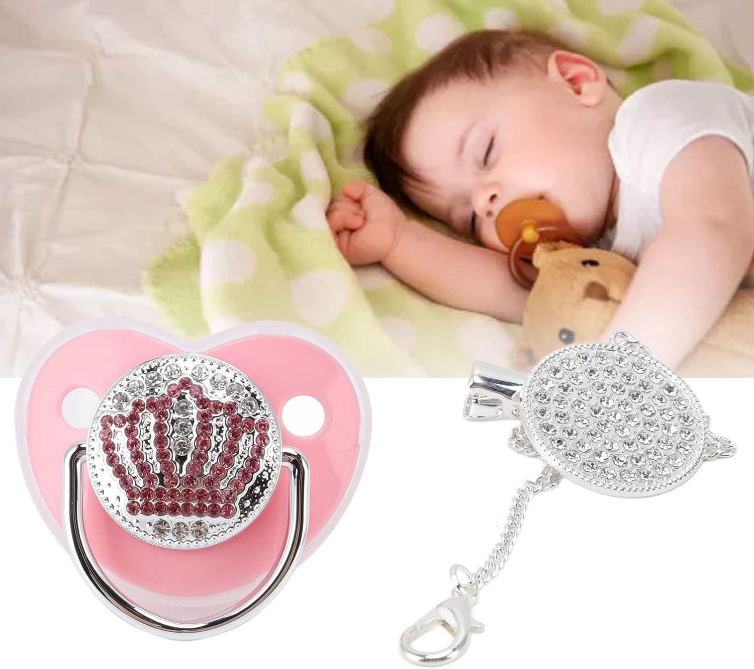 Luxury Bling Pacifier & Clip Set for Newborns | Diamond Crown Pink ...