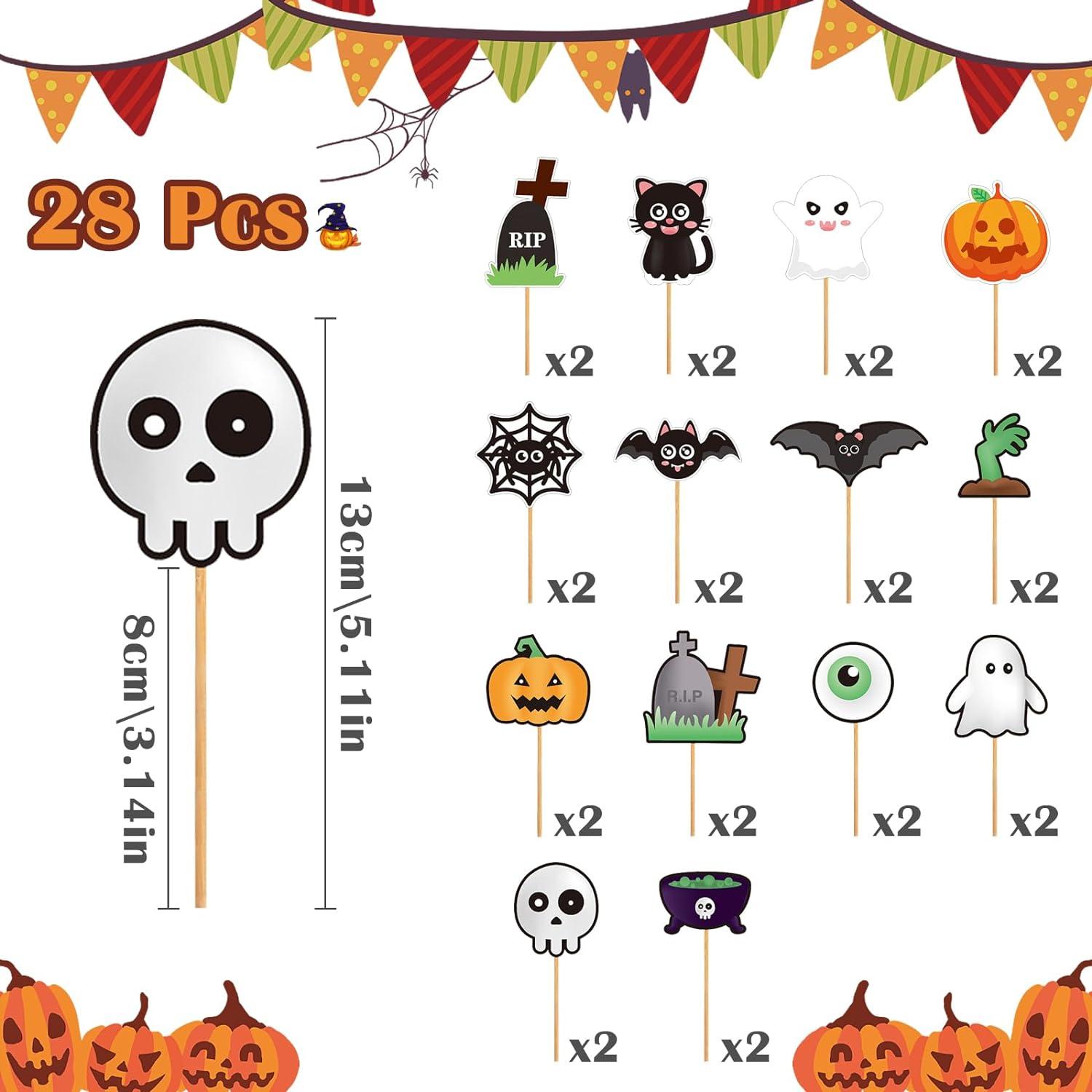 Halloween Cupcake Topper Picks 28 Pcs Pumpkins Ghosts Spiders Bats Cat ...