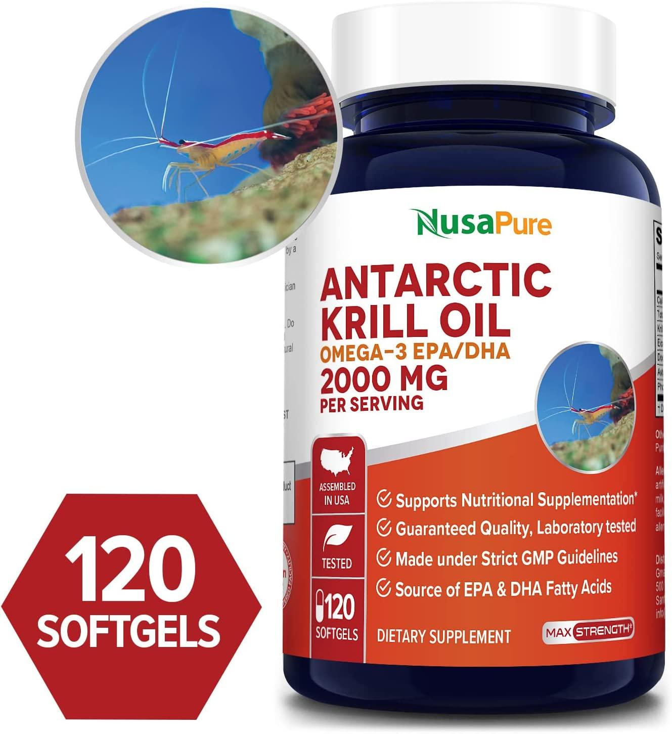 Antarctic Krill Oil 2000mg Softgels | Omega-3 EPA 360mg DHA 240mg with Astaxanthin | 120 count ...