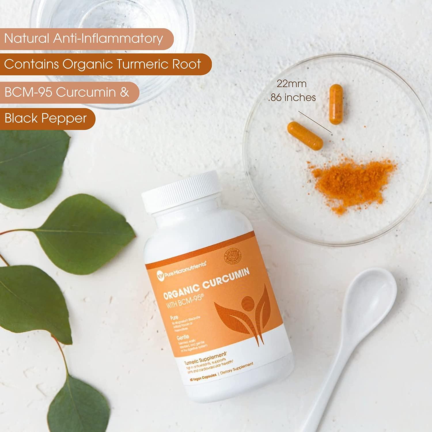Organic Turmeric Curcumin BCM-95 Supplement + Black Pepper 1000mg - 60 Vegan Capsules | Pure ...