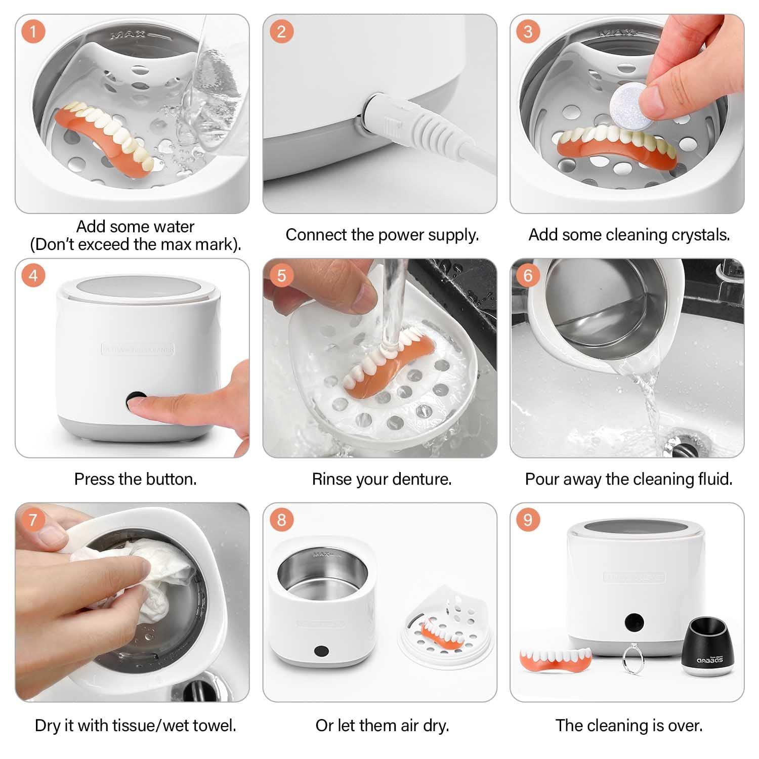 Anbbas Denture Cleaner Machine with Basket and Mini Brush - Ultrasonic ...