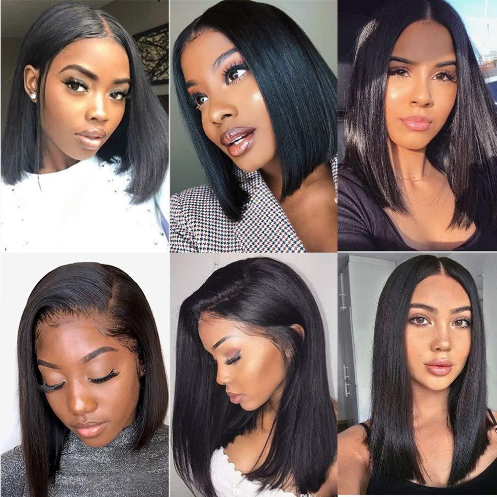 AKCSWO 10 Inch Human Hair Frontal Bob Wig | 150% Density Black Lace ...