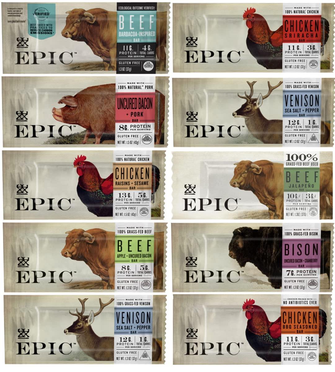 Epic Bars 100% Animal-Based Whole Protein Sampler Pack - 10 Assorted ...