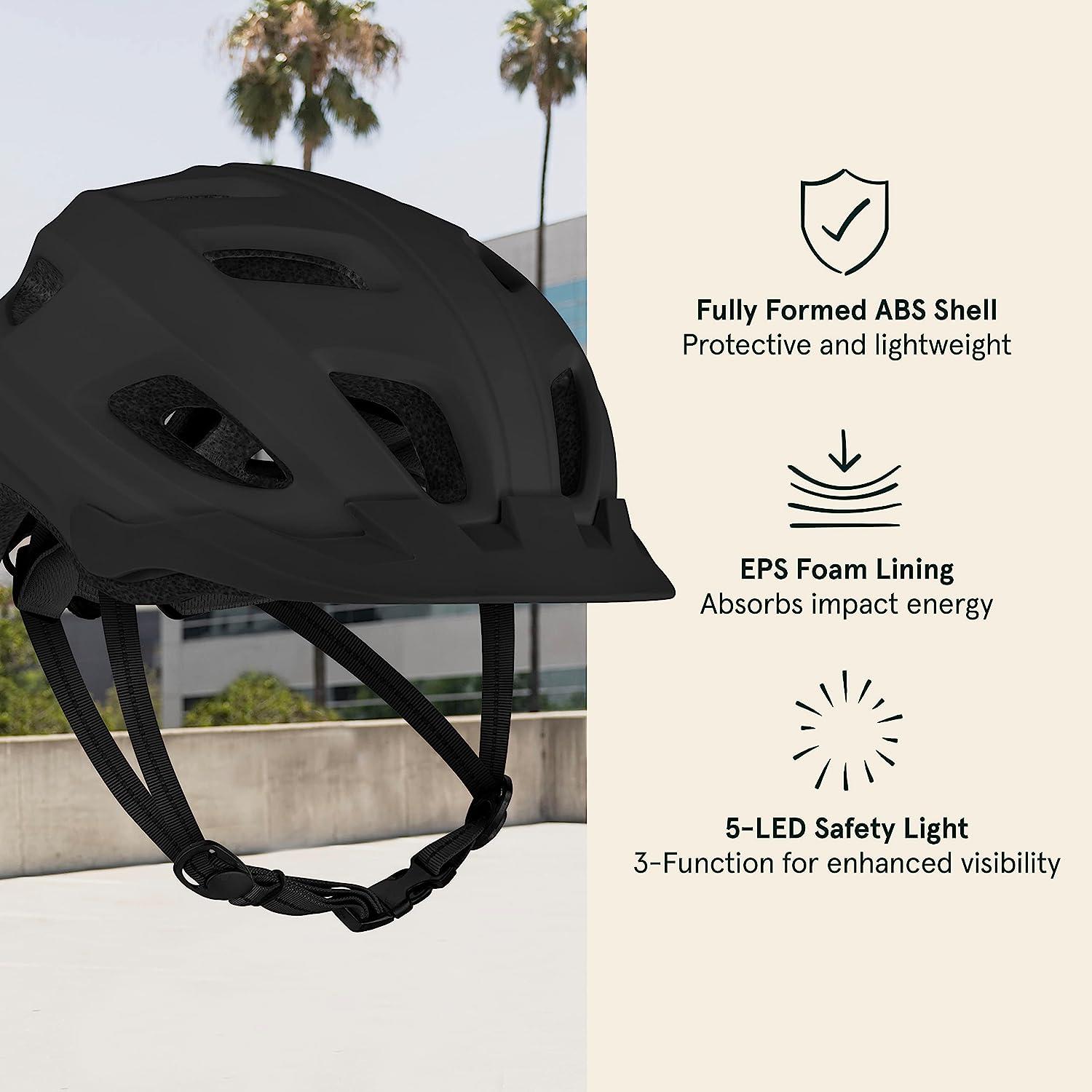 Retrospec Lennon Bike Helmet with LED Safety Light - Matte Black ...