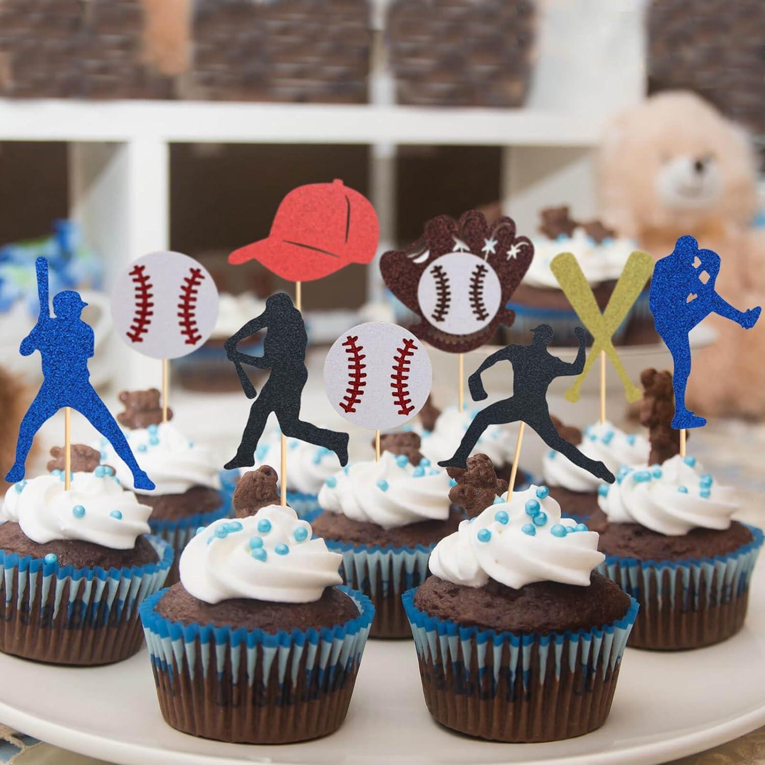 UXYOKM 24Pcs Baseball Cupcake Toppers Glitter Baseball Players Cupcake ...
