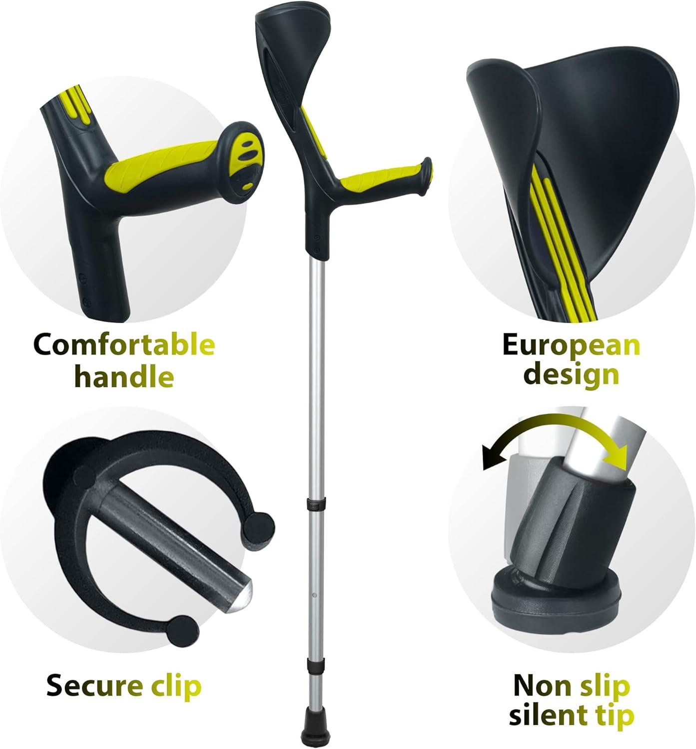 ORTONYX Forearm Crutches 1 Pair - Ergonomic Handle Comfy Grip Sturdy Aluminum - 308lb Max ...