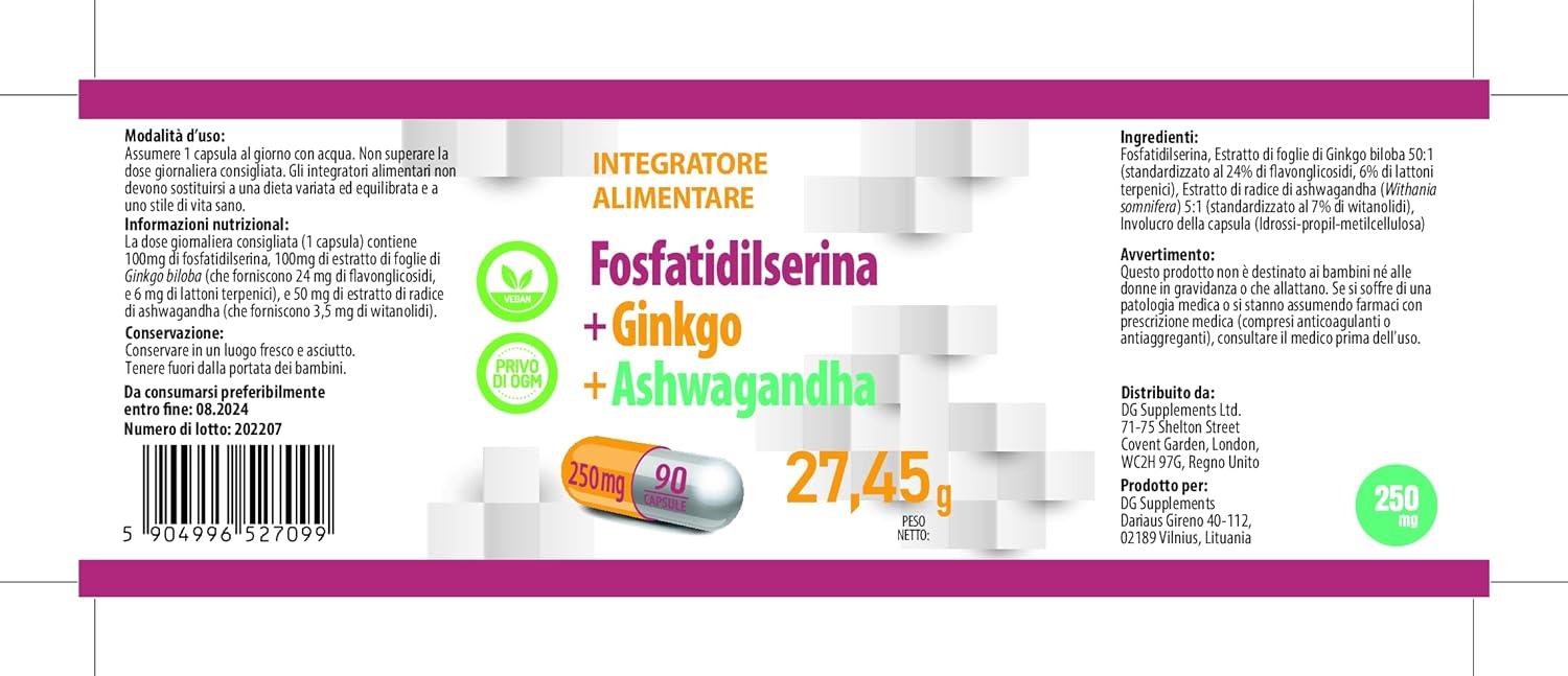 Hepatica Phosphatidylserine + Ginkgo Biloba + Ashwagandha 250mg | 90 ...
