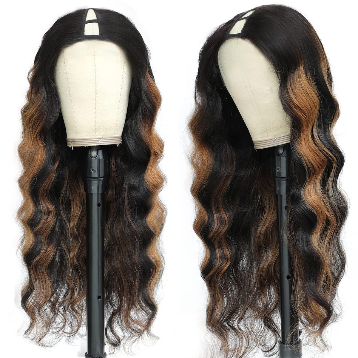 Balayage Human Hair Highlights U Part Wig | 100% Virgin Hair, Glueless & Beginner Friendly | 18 ...