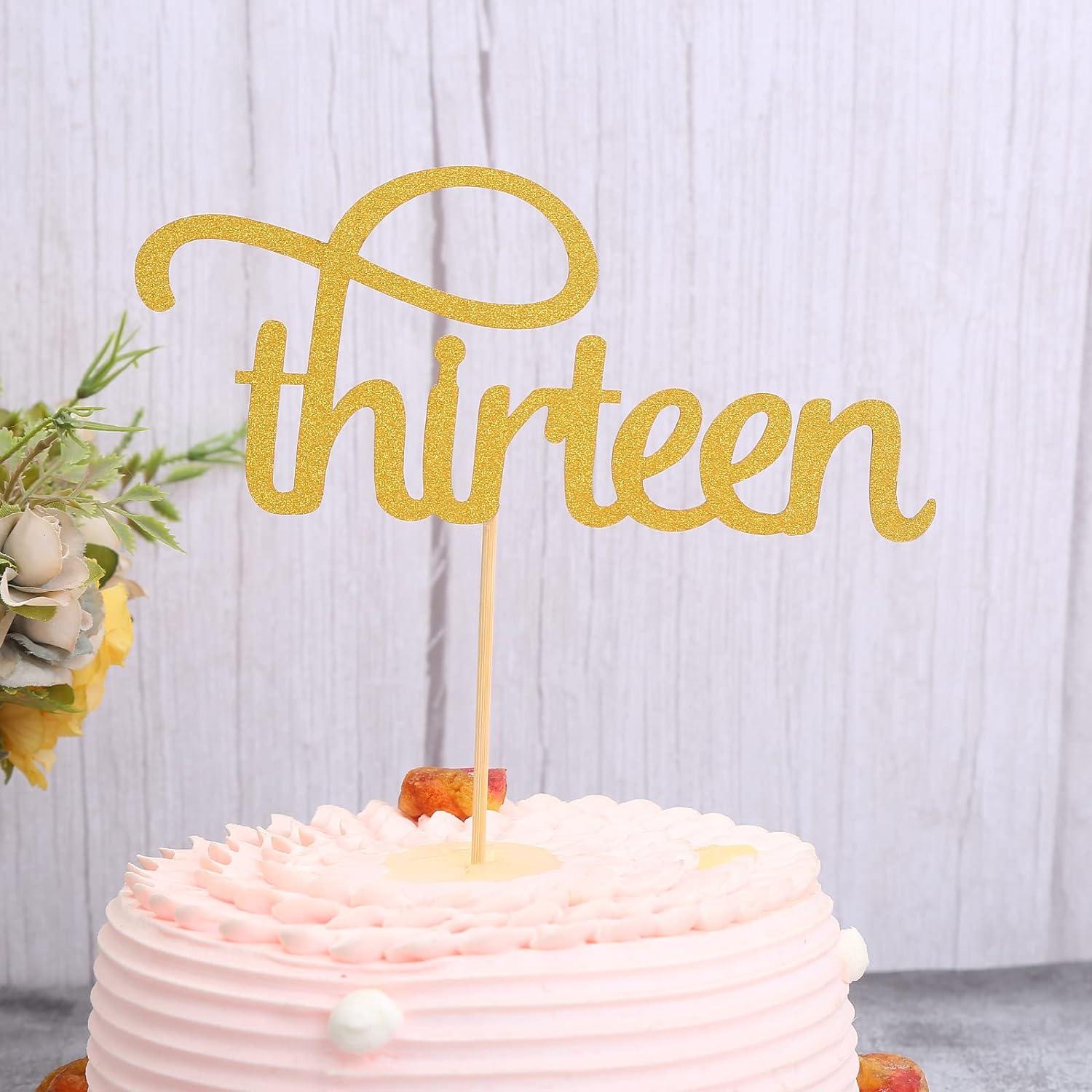 Gold Thirteen Birthday Cake Topper - Single-Side Gold Glitter 13th ...