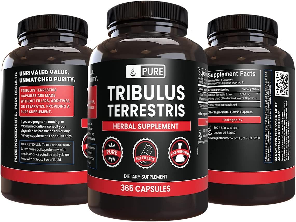 Pure Tribulus Terrestris (365 Capsules) - No Fillers, Lab Verified, 365 ...