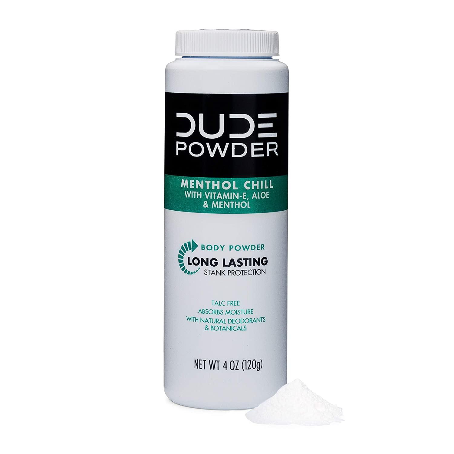 Dude Products Menthol Chill Body Powder - 4oz Talc-Free Deodorizer for ...