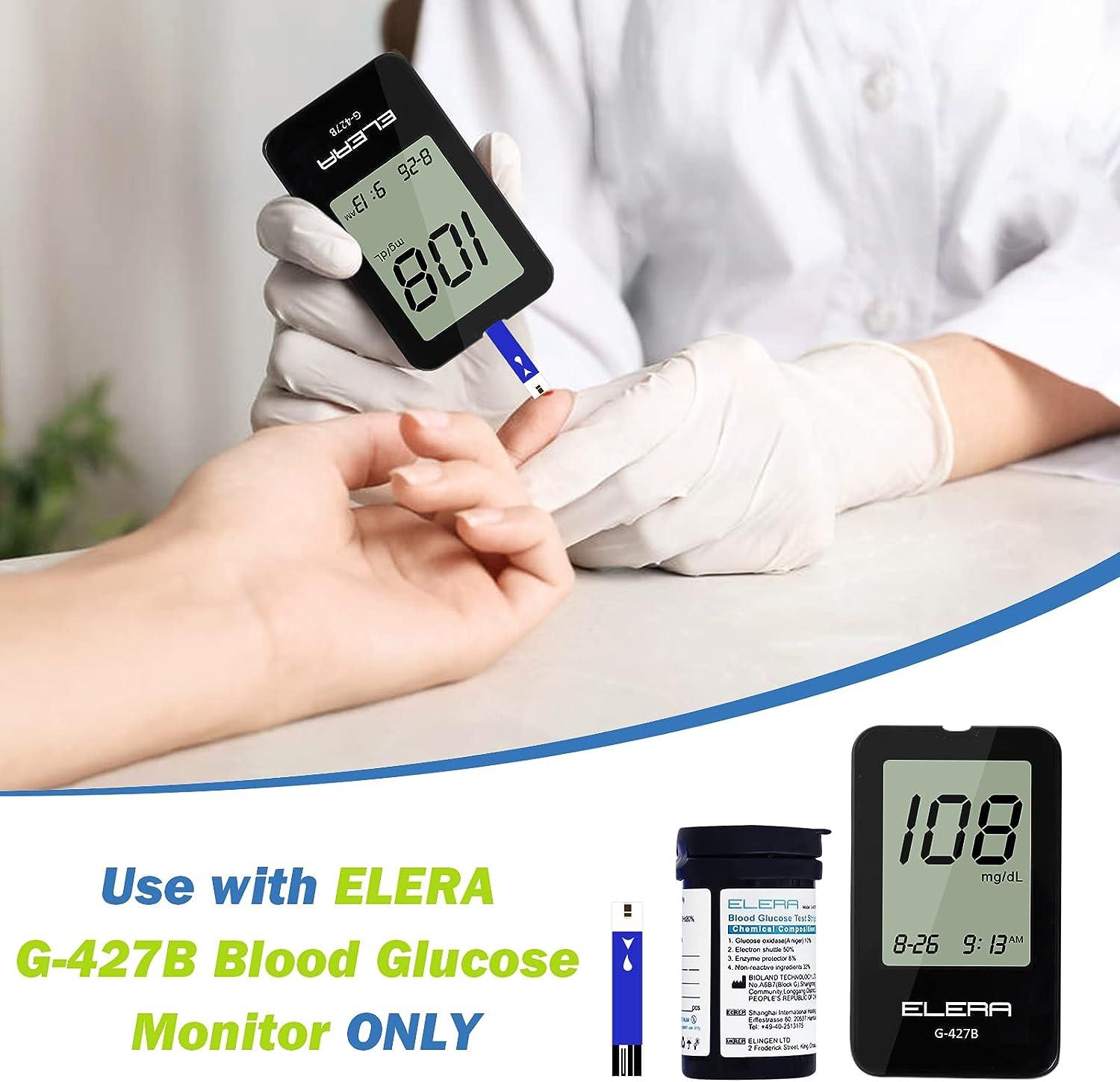 ELERA Blood Glucose Test Strips & Lancets 50 Count Pack for Diabetes ...
