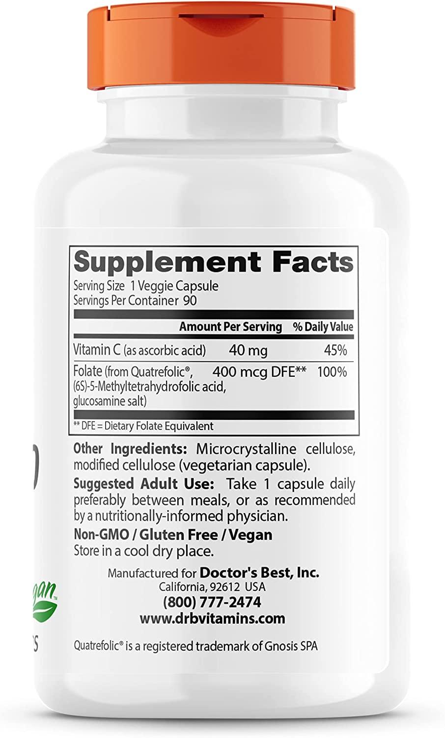Doctor's Best Fully Active Folate 400 mcg - Quatrefolic, 90 Veggie Caps