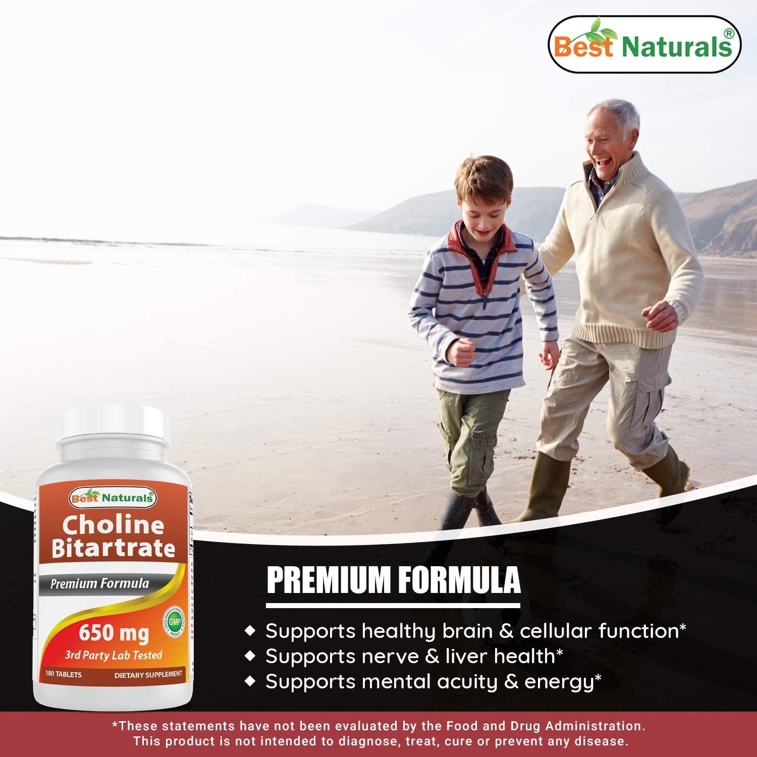 Best Naturals Choline Bitartrate 650mg (Non-GMO) - 180 Tablets for ...