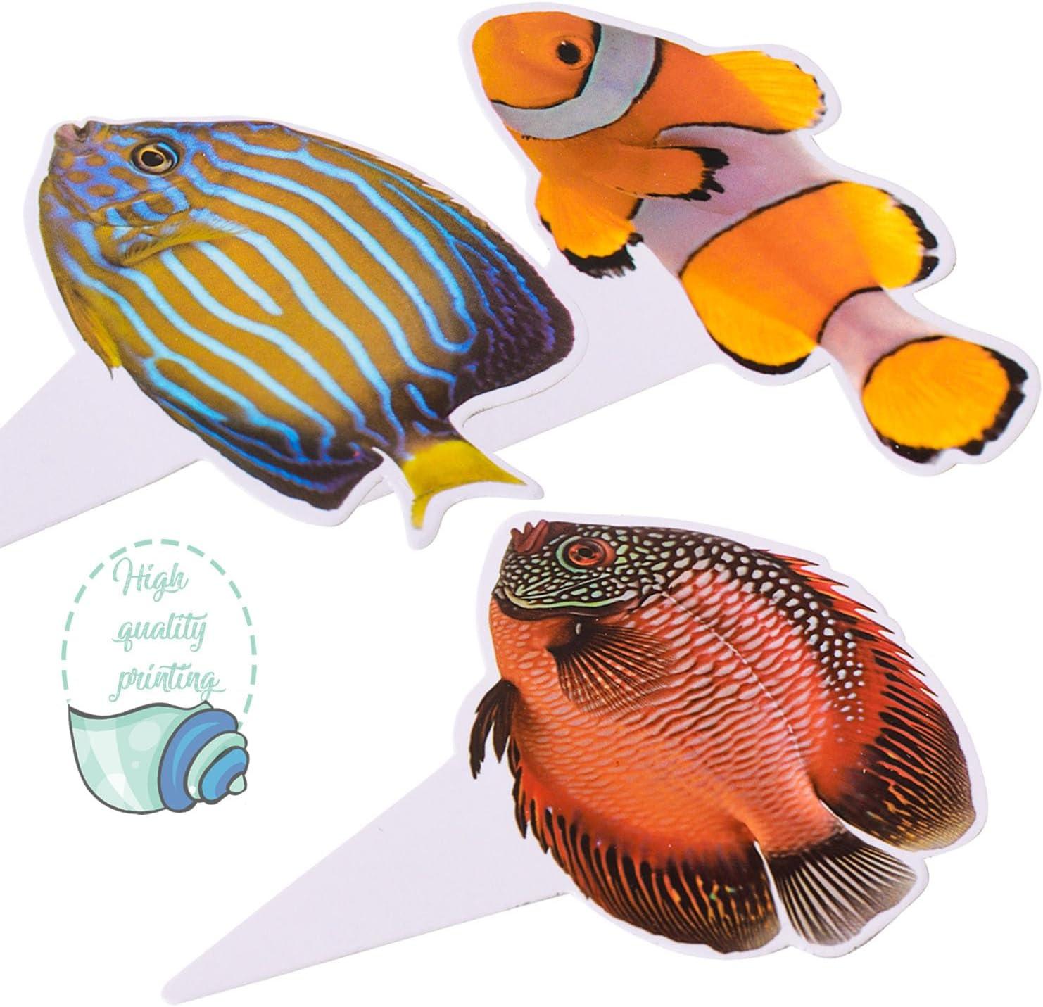48Pcs Fish Cupcake Toppers Tropical Fish Cupcake Toppers Fishing ...