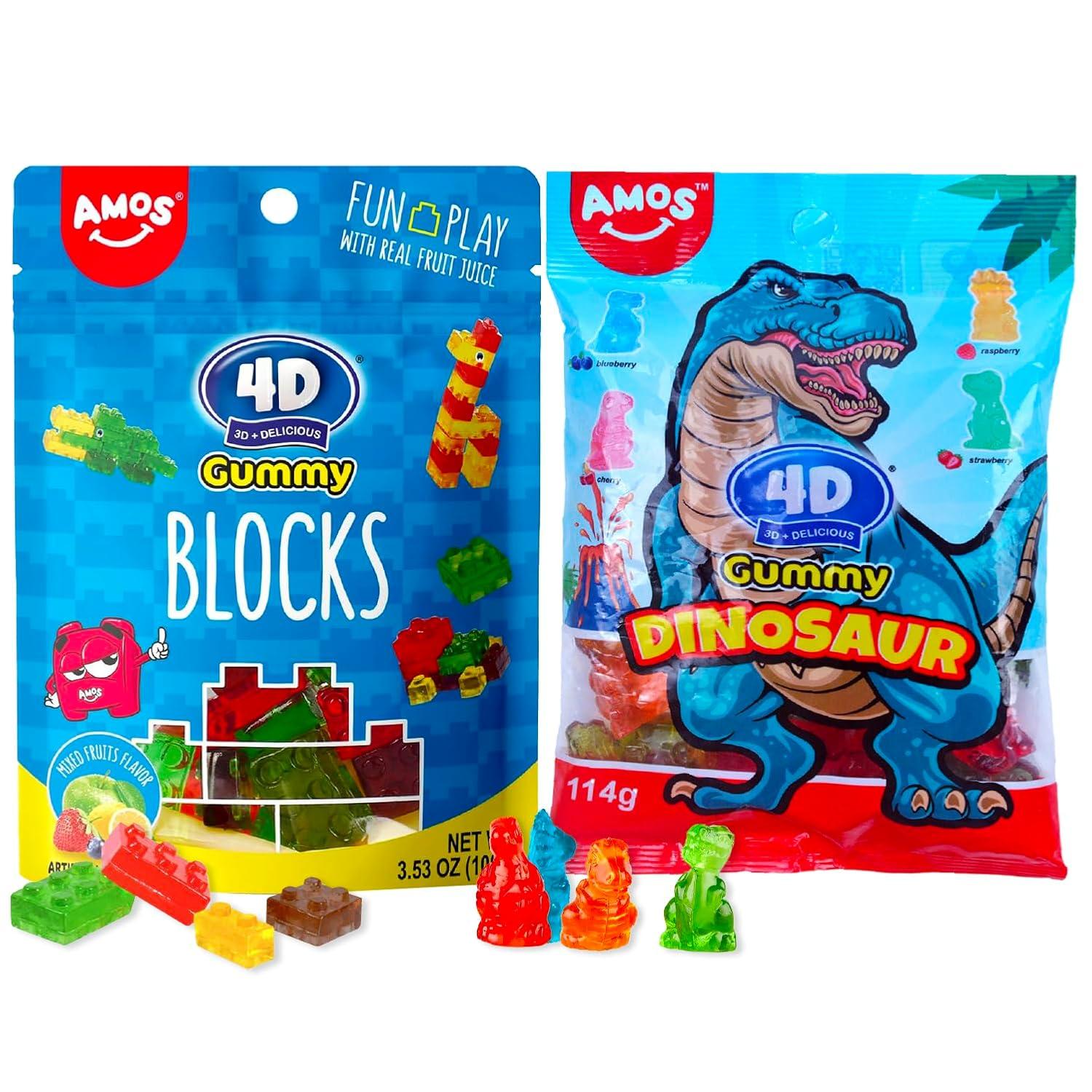 24er Set Amos 4D Rubber Blocks & Dinosaurs | 3D Design Fruit Gum ...
