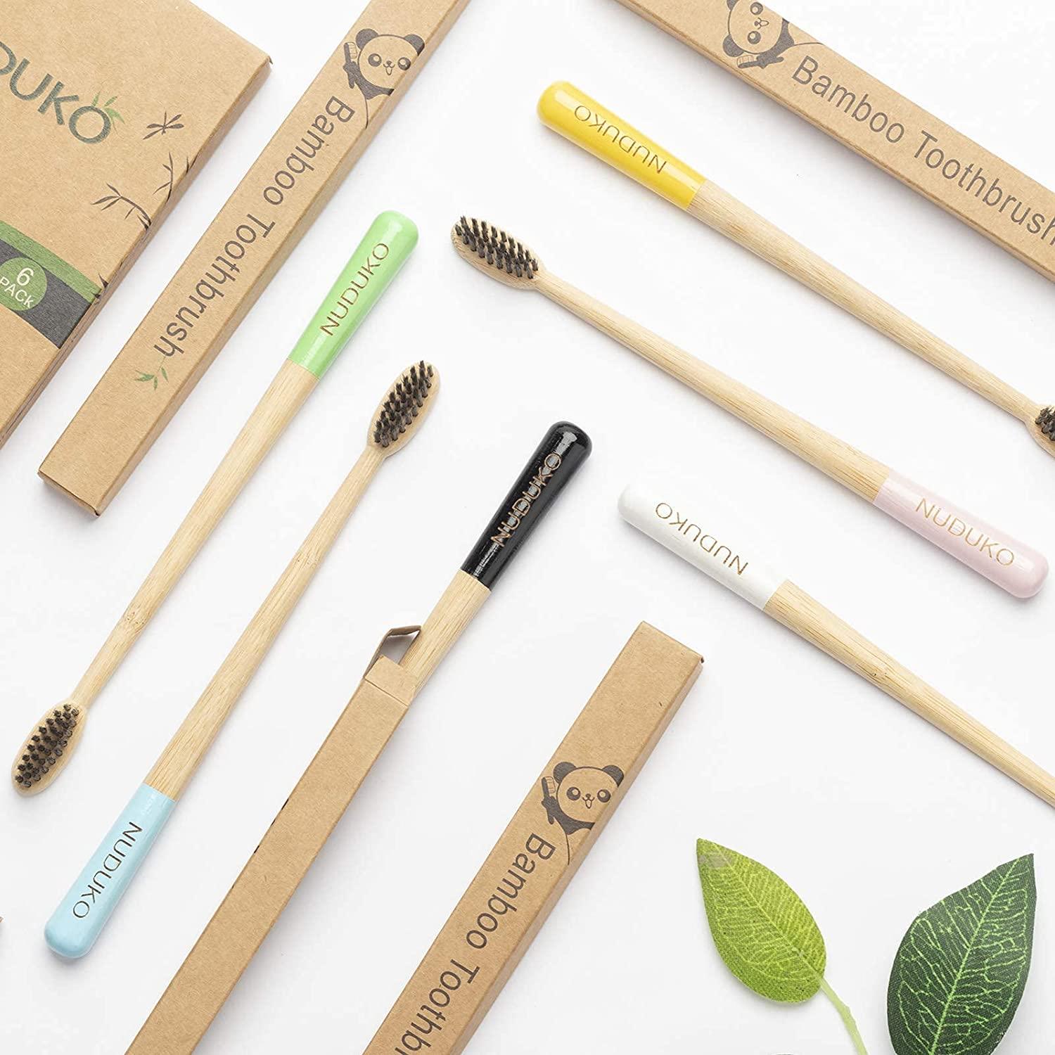 Biodegradable Bamboo Charcoal Toothbrushes - 6 Pack | Soft Bristle, Eco ...