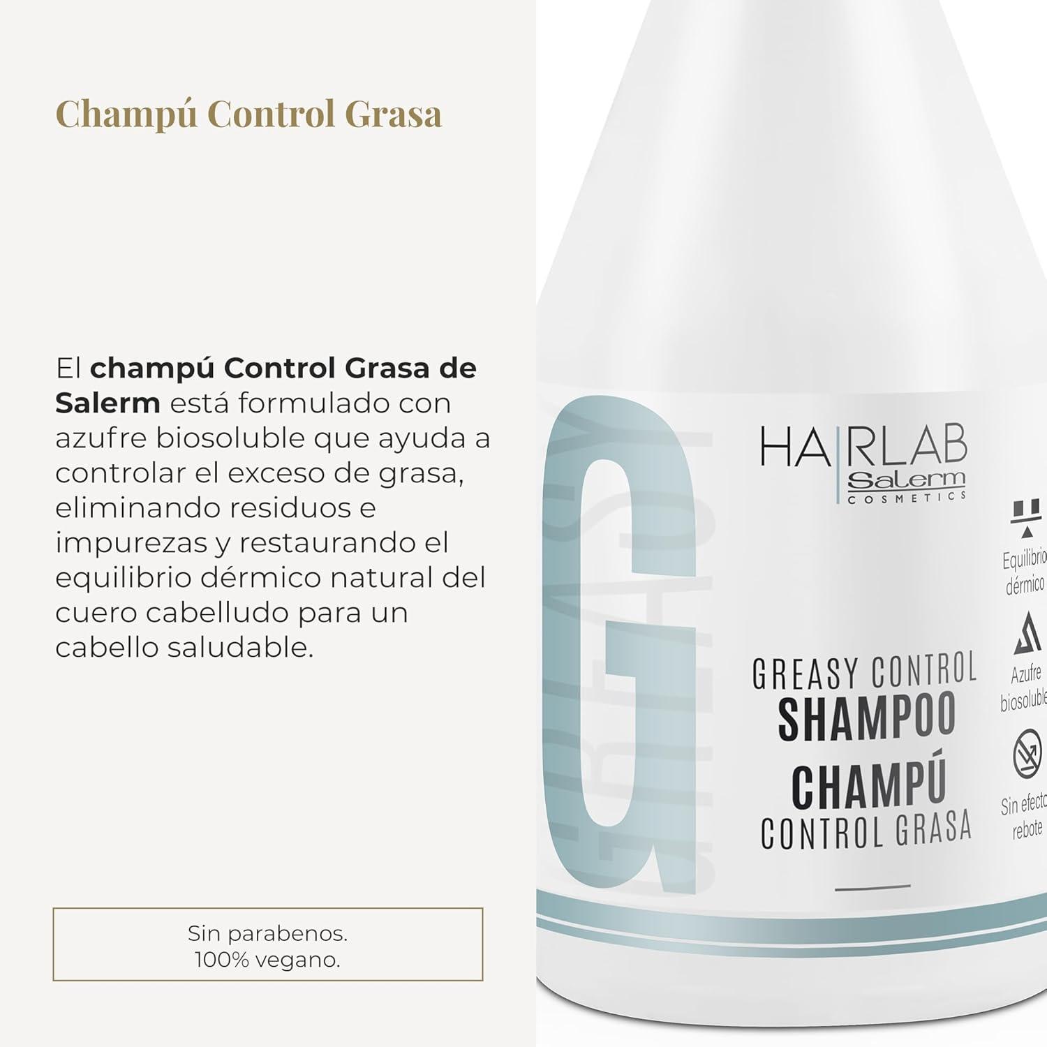 Salerm Greasy Control Hair Lab - 300ml Seborregulatory Shampoo Controls Excess Oil & Cleans ...