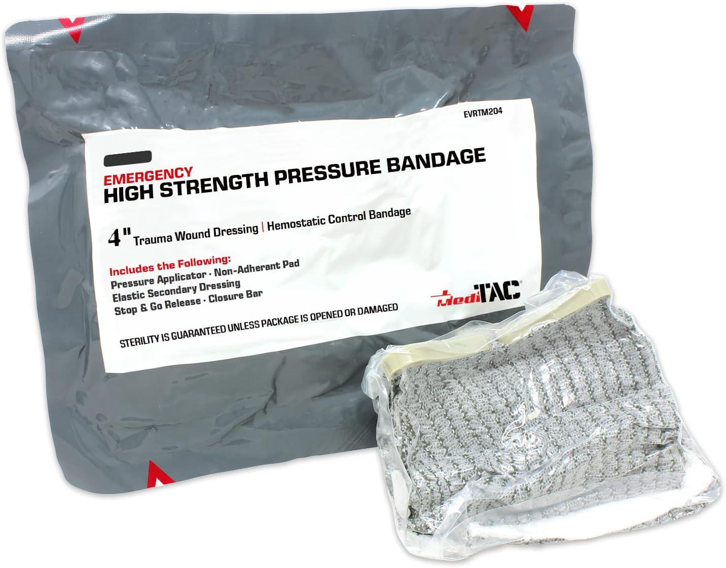 MediTac Emergency High Strength Pressure Bandage 4 Inch - Trauma Wound ...