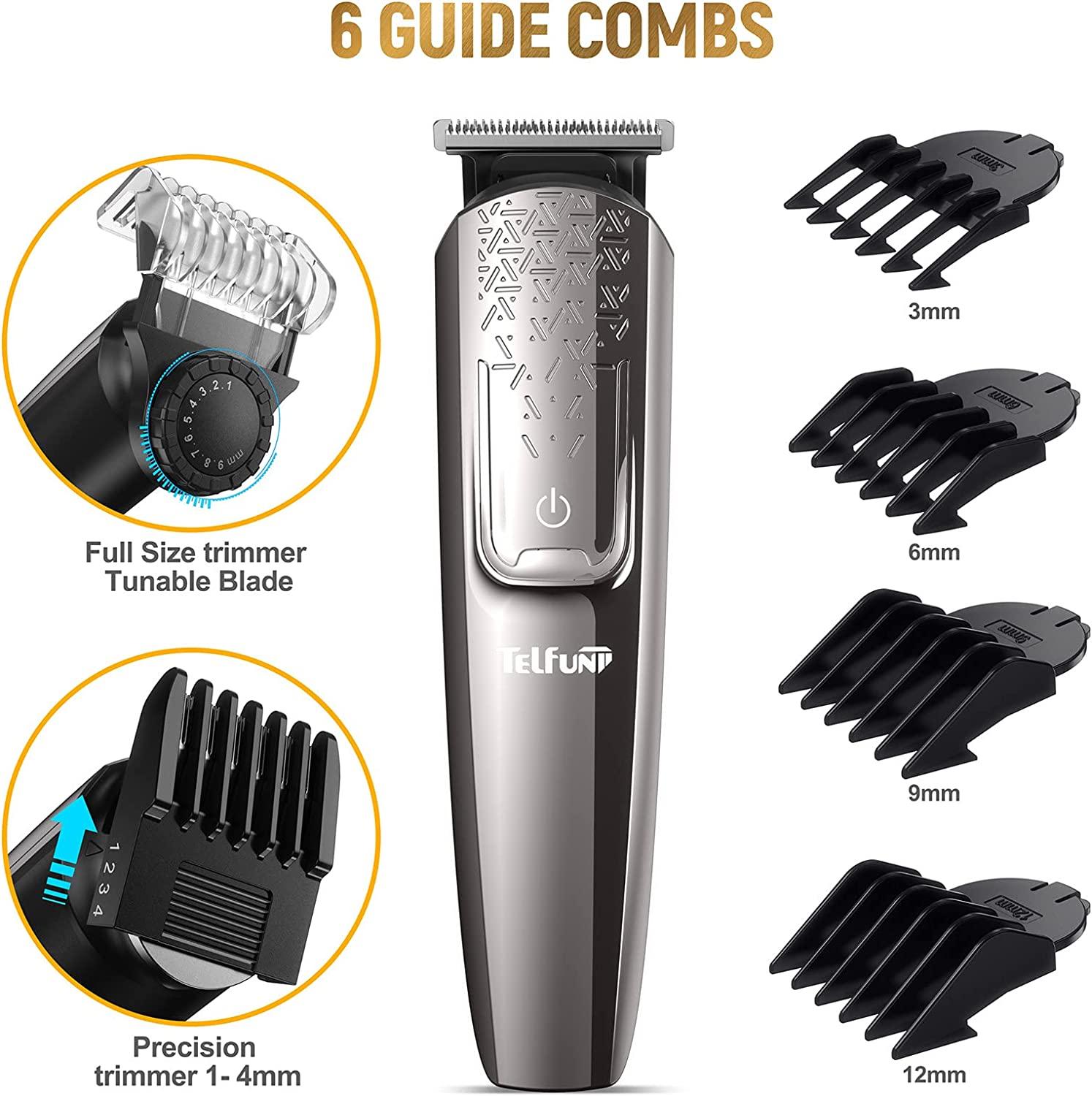 Telfun Professional Beard Trimmer for Men - Cordless Hair Clippers ...