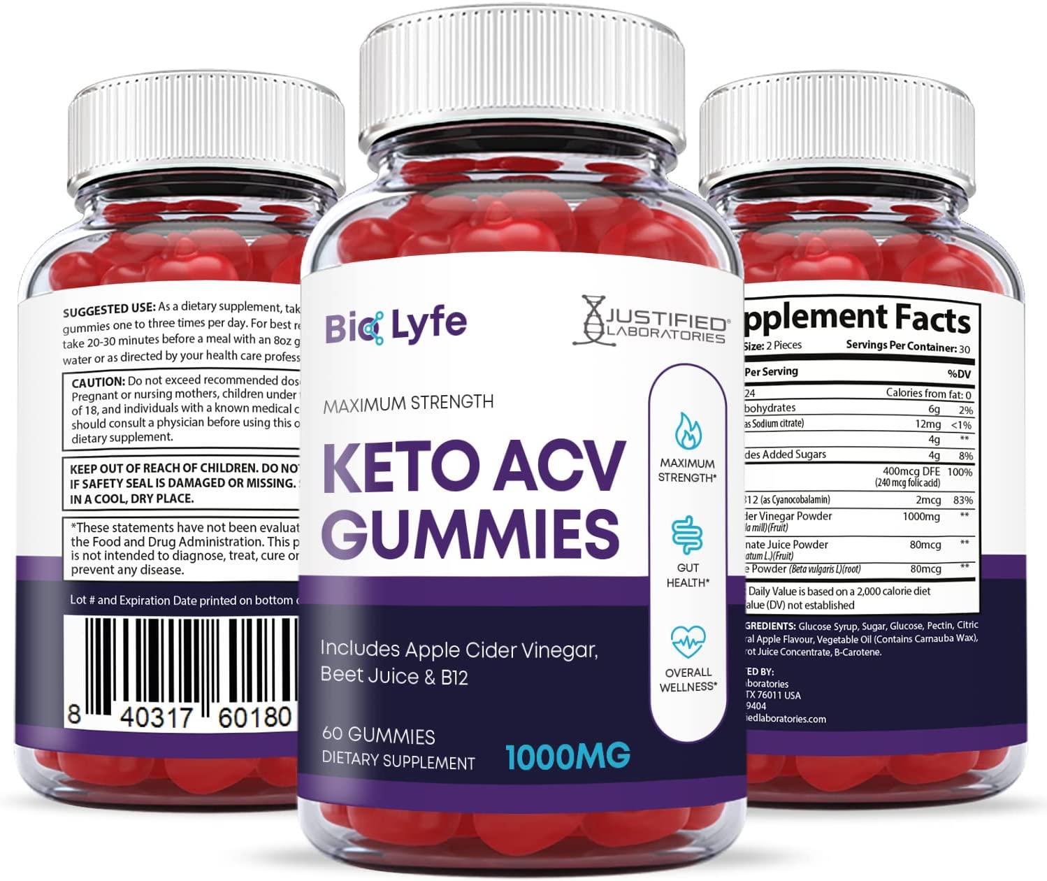 Bio Lyfe Keto ACV Gummies 1000MG with Pomegranate Juice, Beet Root, B12 ...