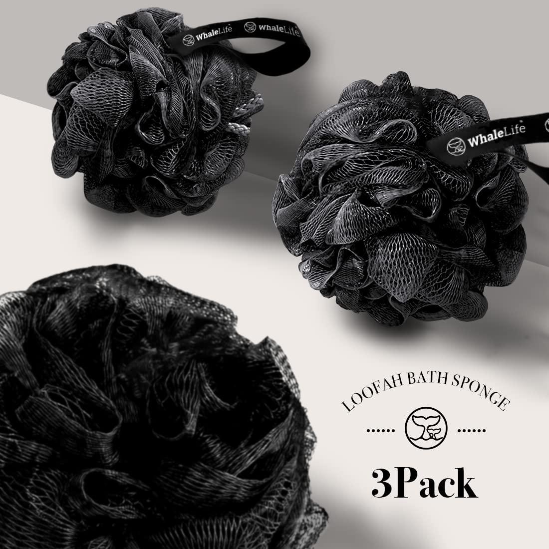 WhaleLife Bath Loofah Sponge Shower Pouf Puff 3 Pack - Black | Buy Now ...