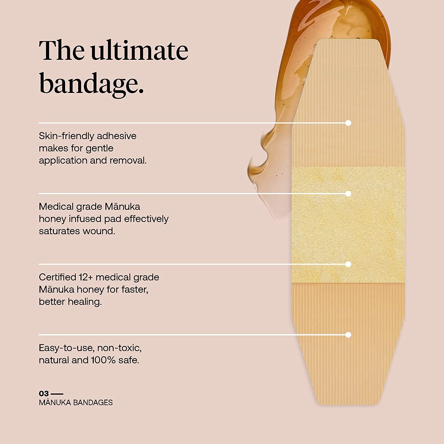 First Honey Manuka Honey Adhesive Bandages 12 Pack - Latex-Free ...