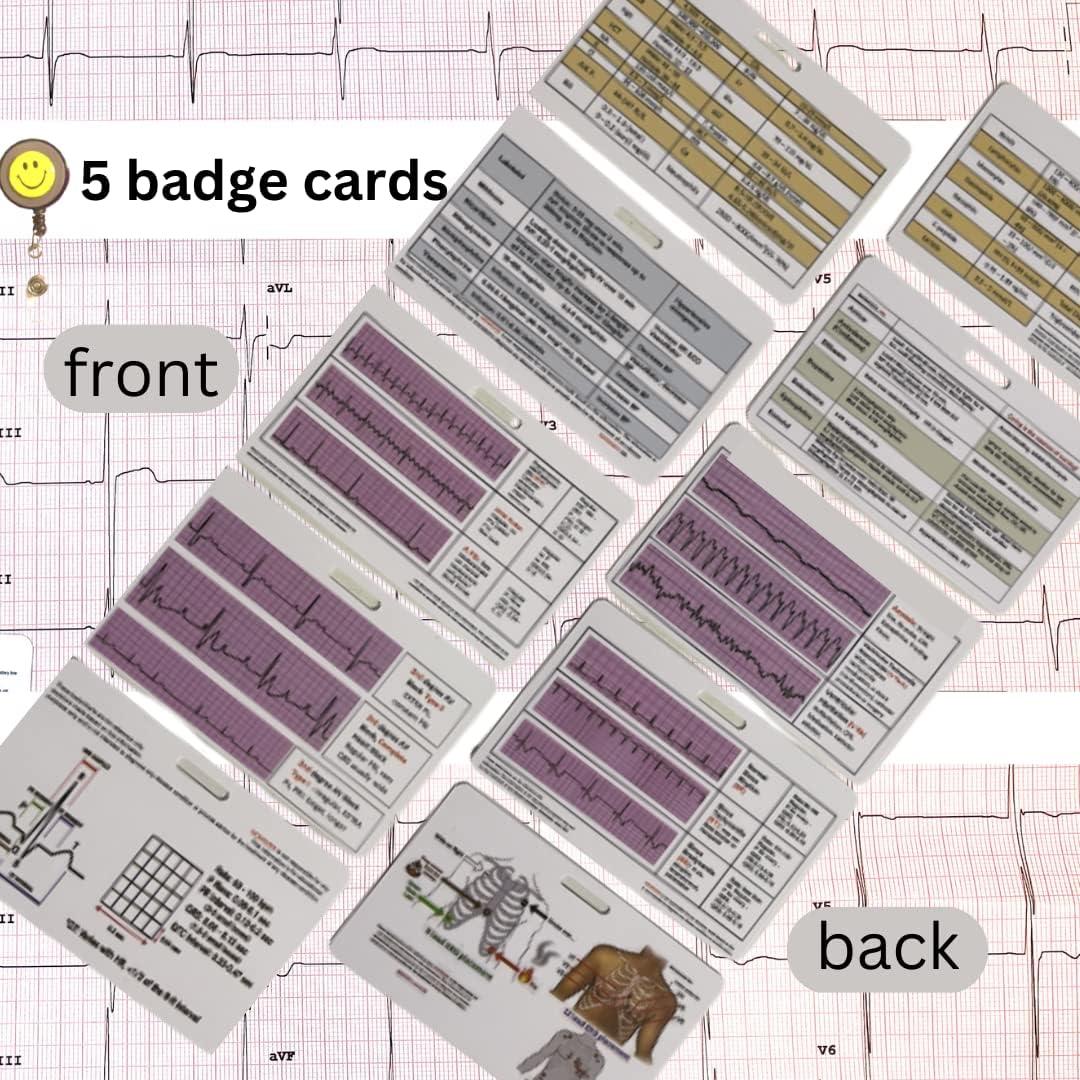 MOMOZEE EKG Nursing Reference Badge Cards - Pink EKG Lab Cardiac Drips ...