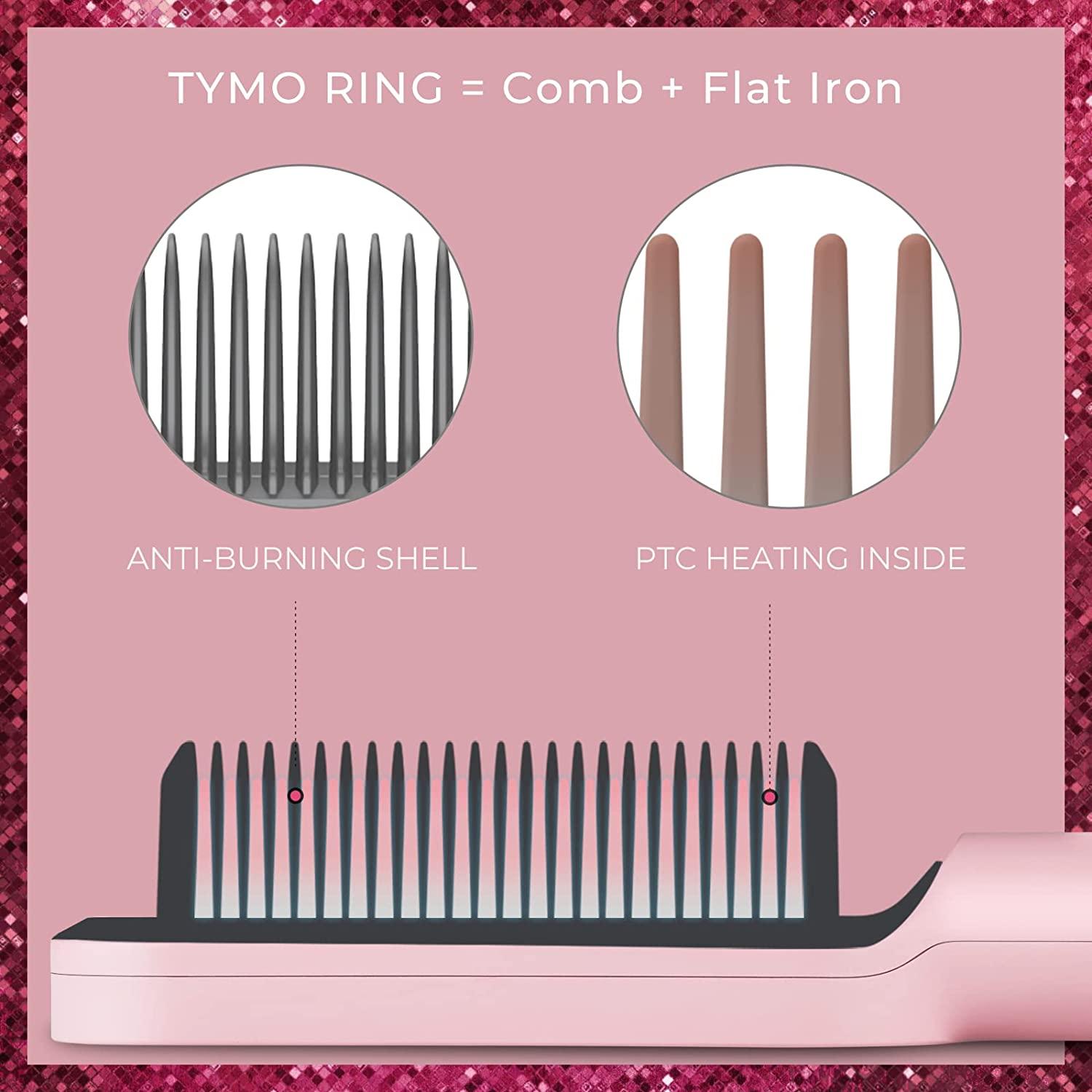 TYMO Pink Hair Straightener Brush - 20s Fast Heating, 5 Temp Settings, Anti-Scald - Professional ...