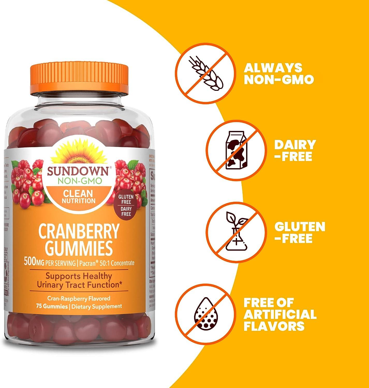 Sundown Cranberry Gummies 500mg - 75 Count, Urinary Tract Health ...