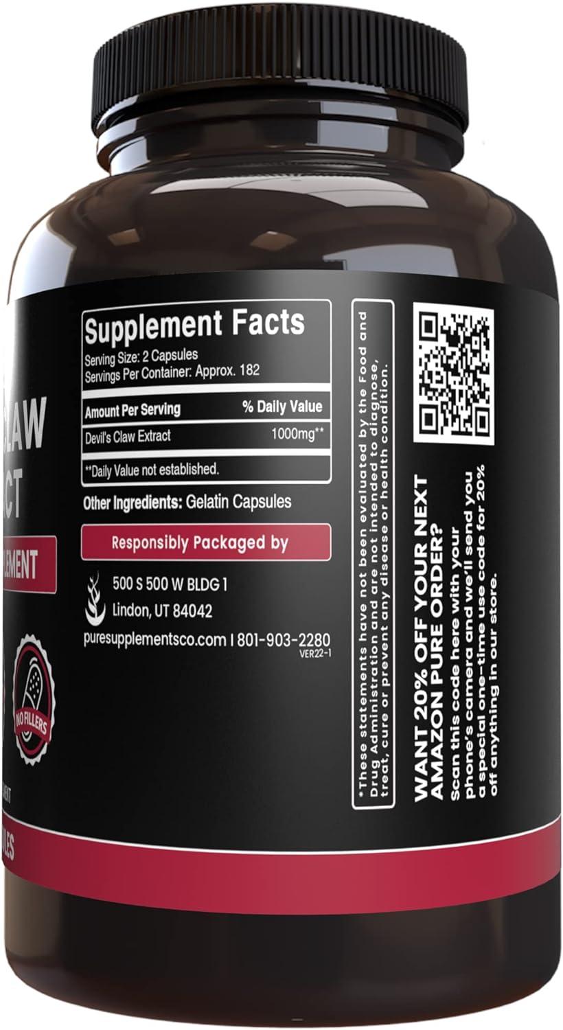 Pure Devil's Claw Capsules (365 Count) - Original Ingredients, Lab ...