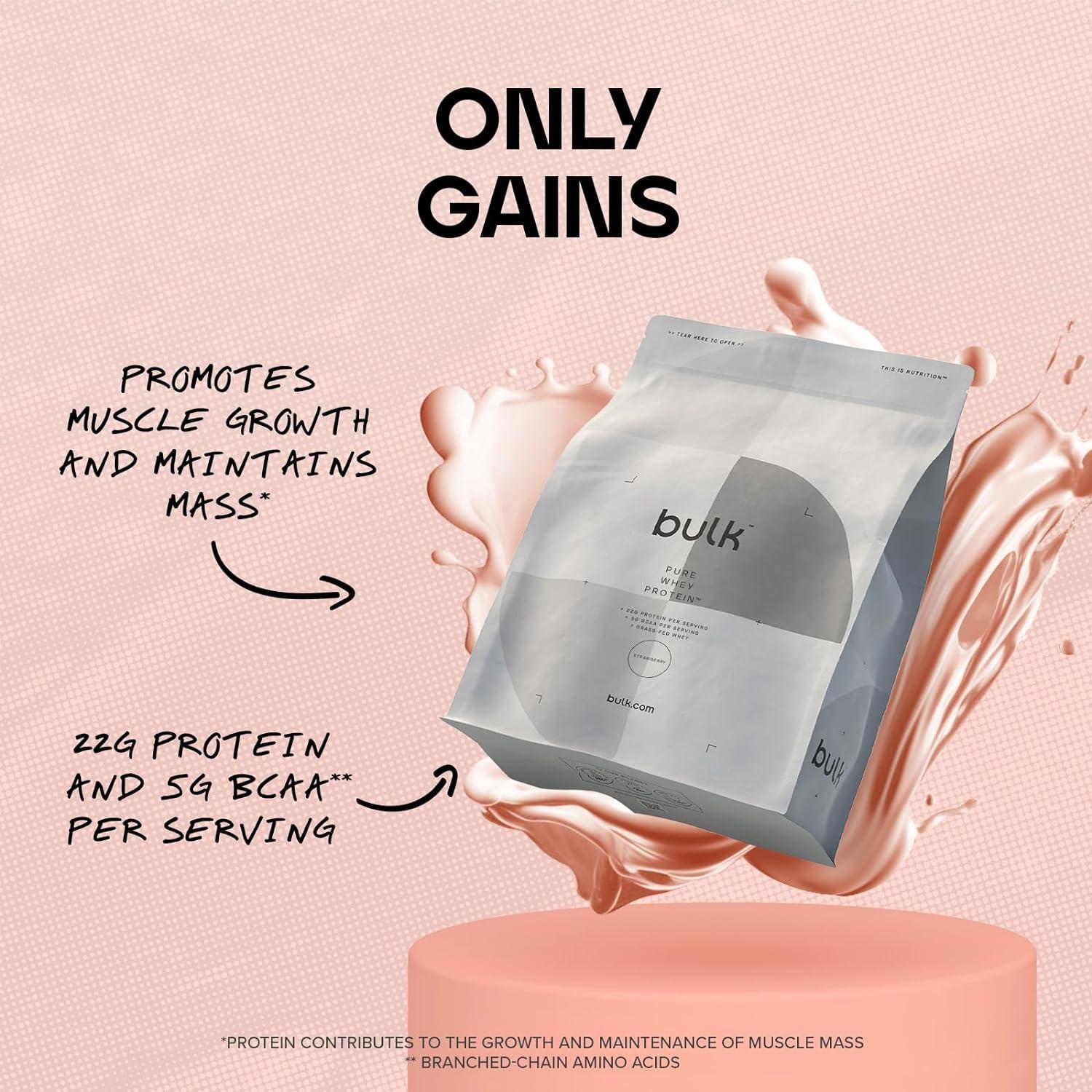 Bulk Pure Whey Protein Powder Shake Strawberry 500g - Packaging May ...